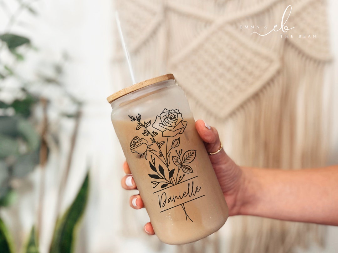 Custom Name Cup With Birth Flower, Birth Month Iced Coffee Cup ...