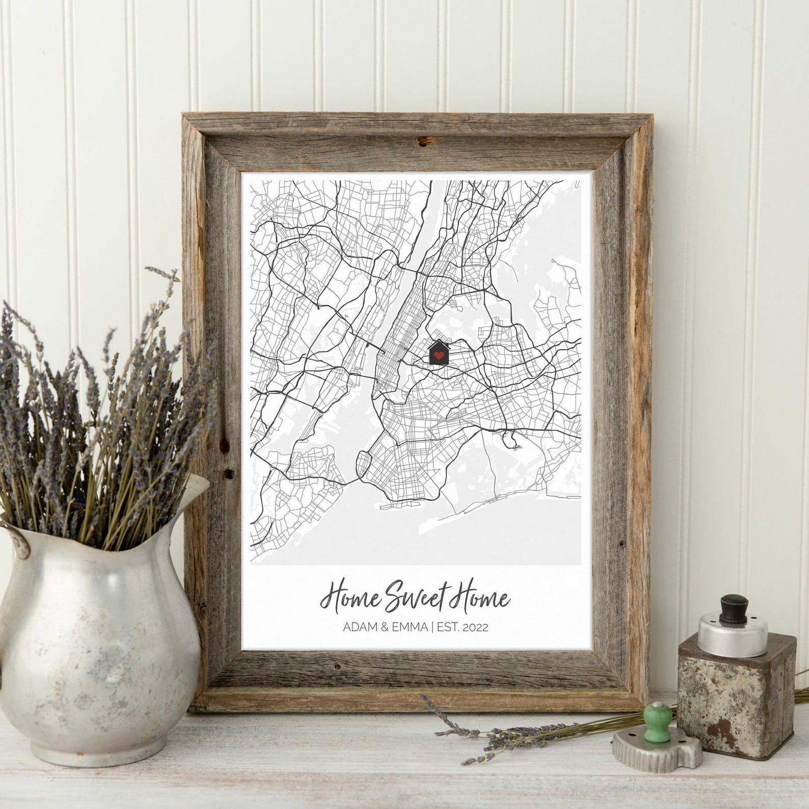 Custom Home Sweet Home Map Print Personalized Housewarming Map Gift ...