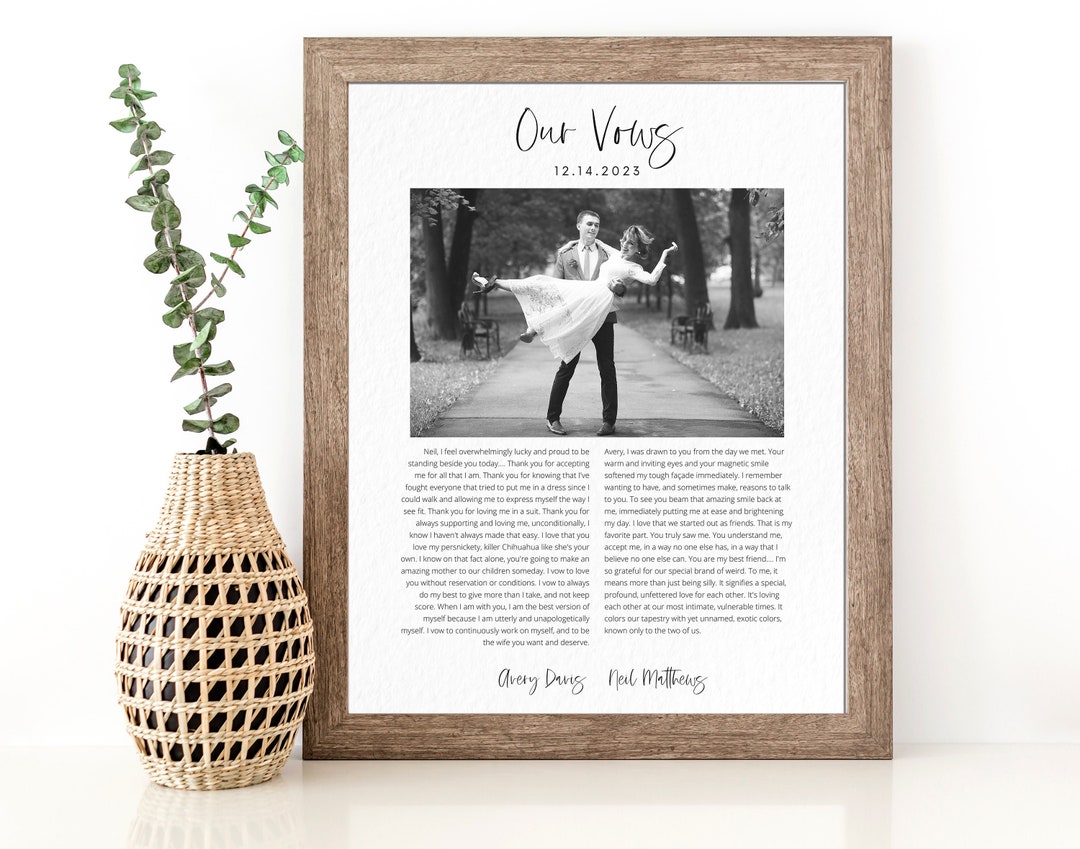 Framed Wedding Vows Custom Framed Wedding Vows With Photo Print Wedding ...