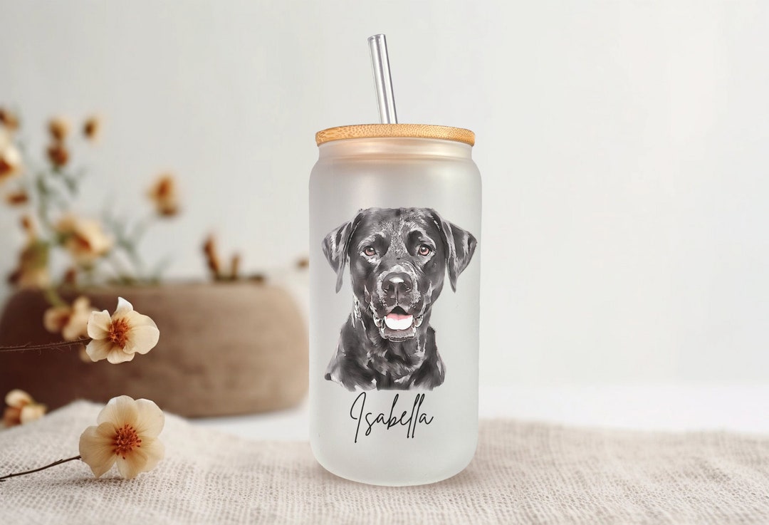 Personalized Pet Glass With Bamboo Lid, Custom Pet Portrait, Custom Dog ...