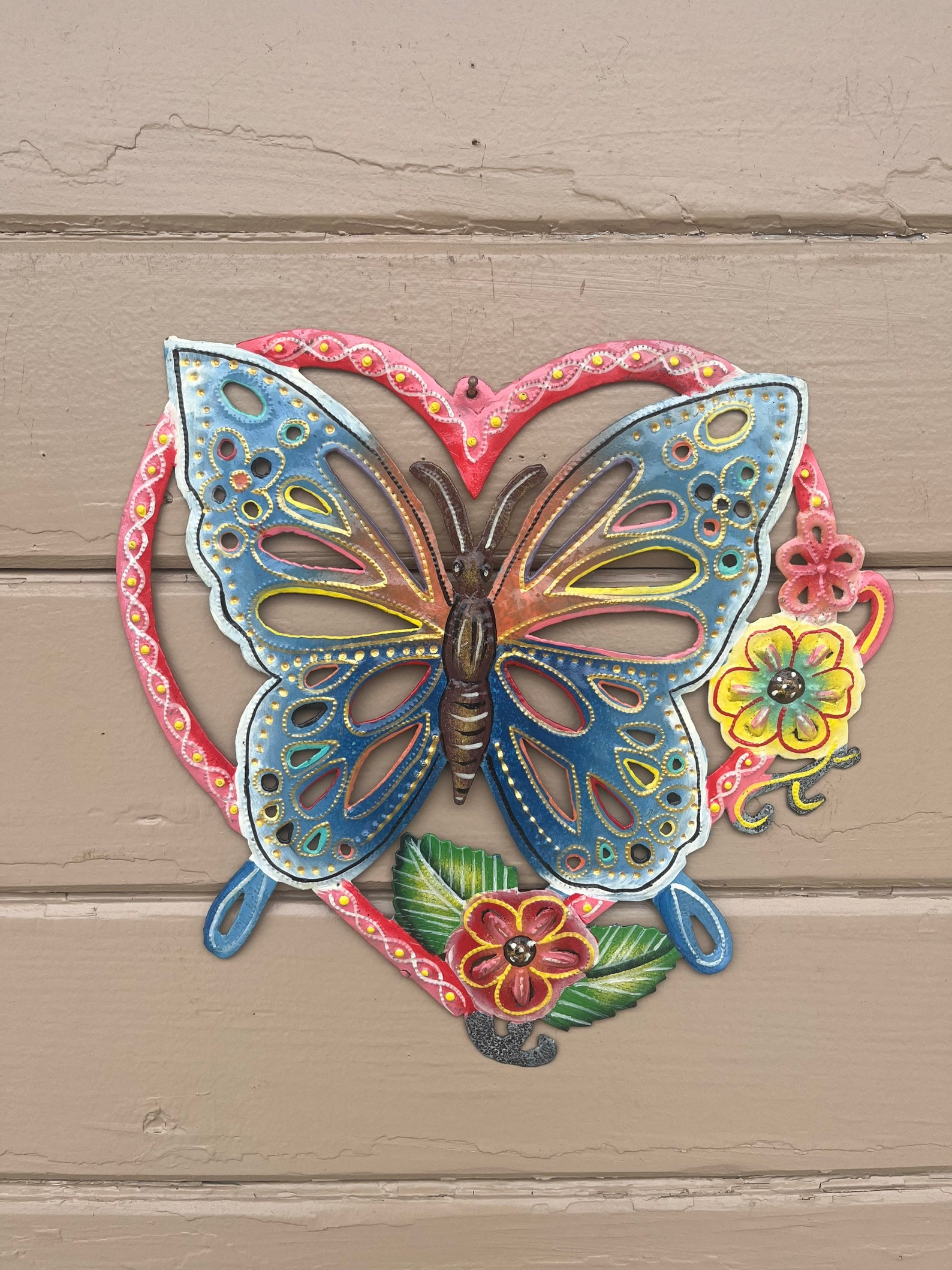 Metal Butterfly Heart Tree of Life Garden Indoor Outdoor Hanging Wall ...