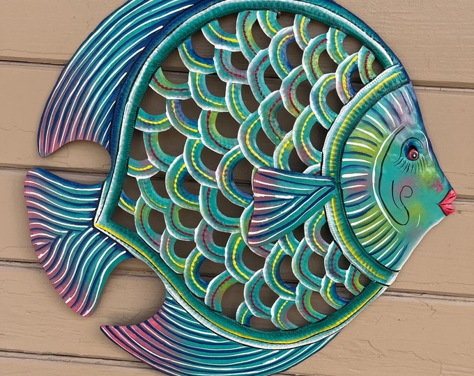 Fish Turtle Shell READ DESCRIPTION Haiti Metal Art Beach, House, Ocean ...