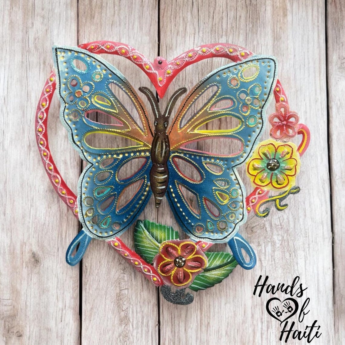 Metal Butterfly Heart Tree of Life Garden Indoor Outdoor Hanging Wall ...