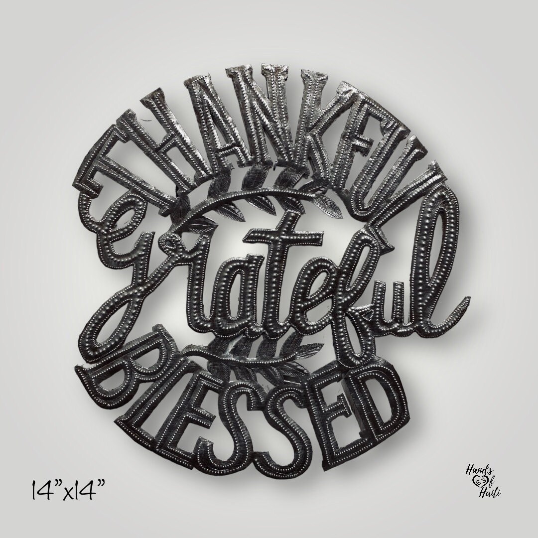 Thankful Grateful Blessed Metal Sign Thanksgiving Harvest Give Thanks ...