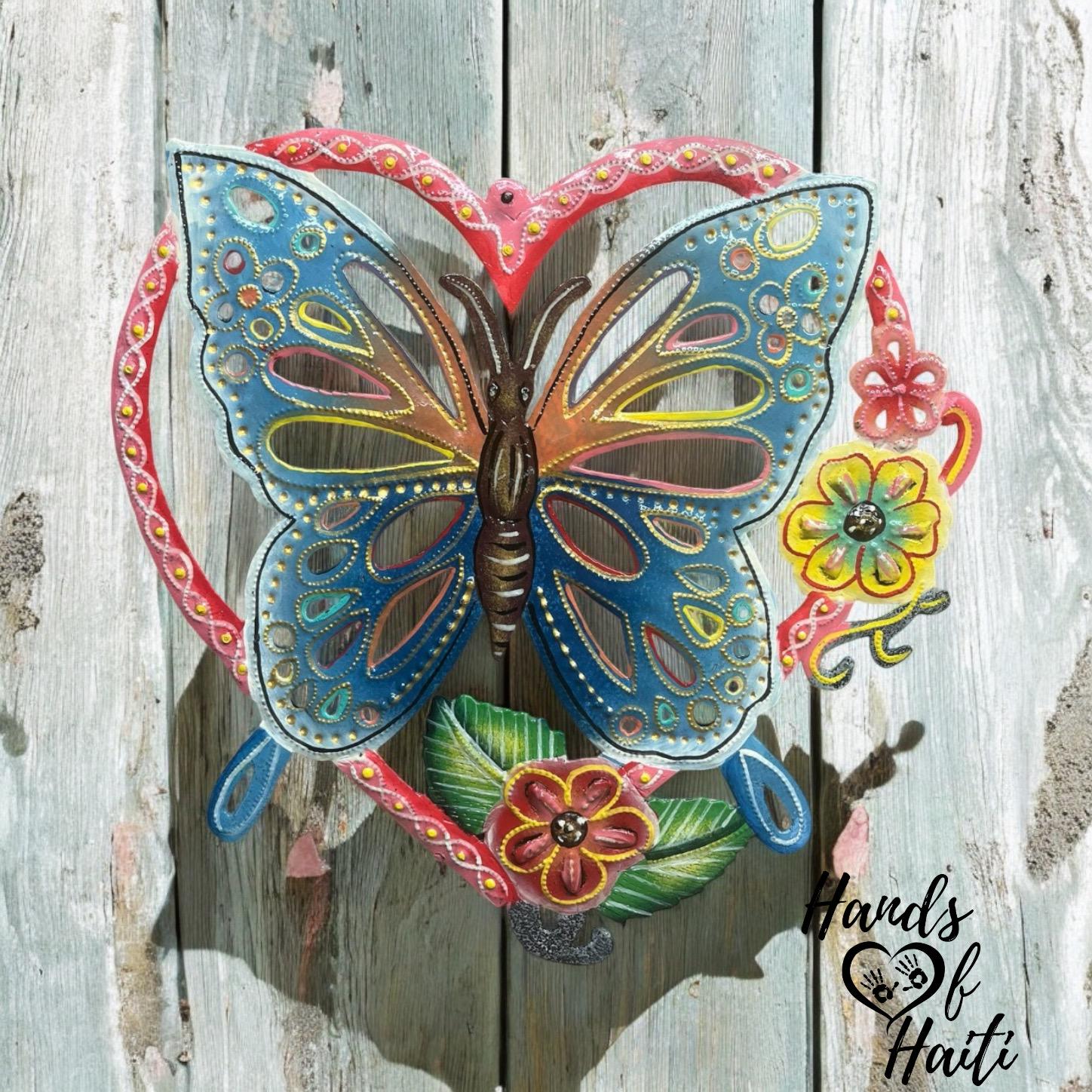 Metal Butterfly Heart Tree of Life Garden Indoor Outdoor Hanging Wall ...