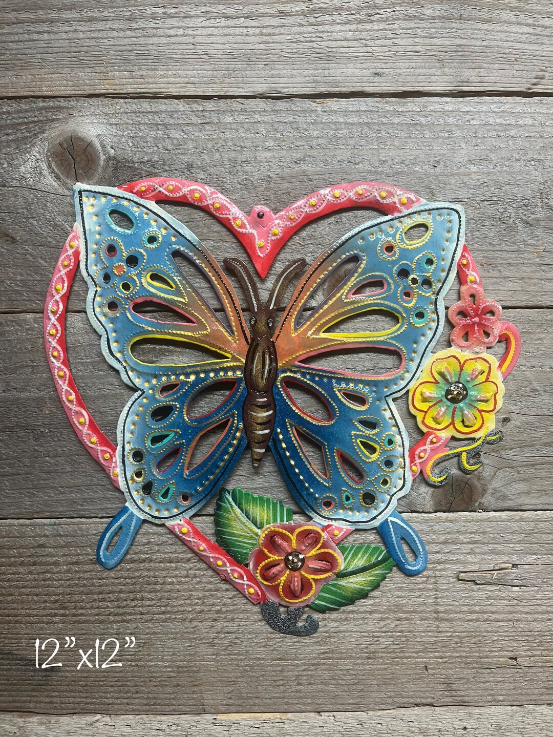 Metal Butterfly Heart Tree of Life Garden Indoor Outdoor Hanging Wall ...