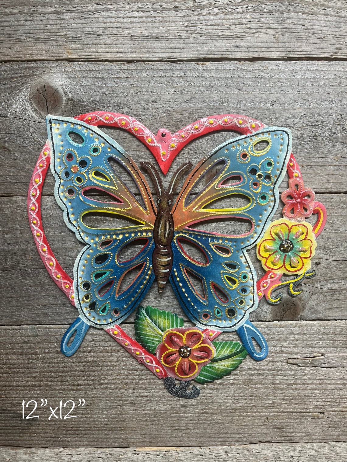 Metal Butterfly Heart Tree of Life Garden Indoor Outdoor Hanging Wall ...