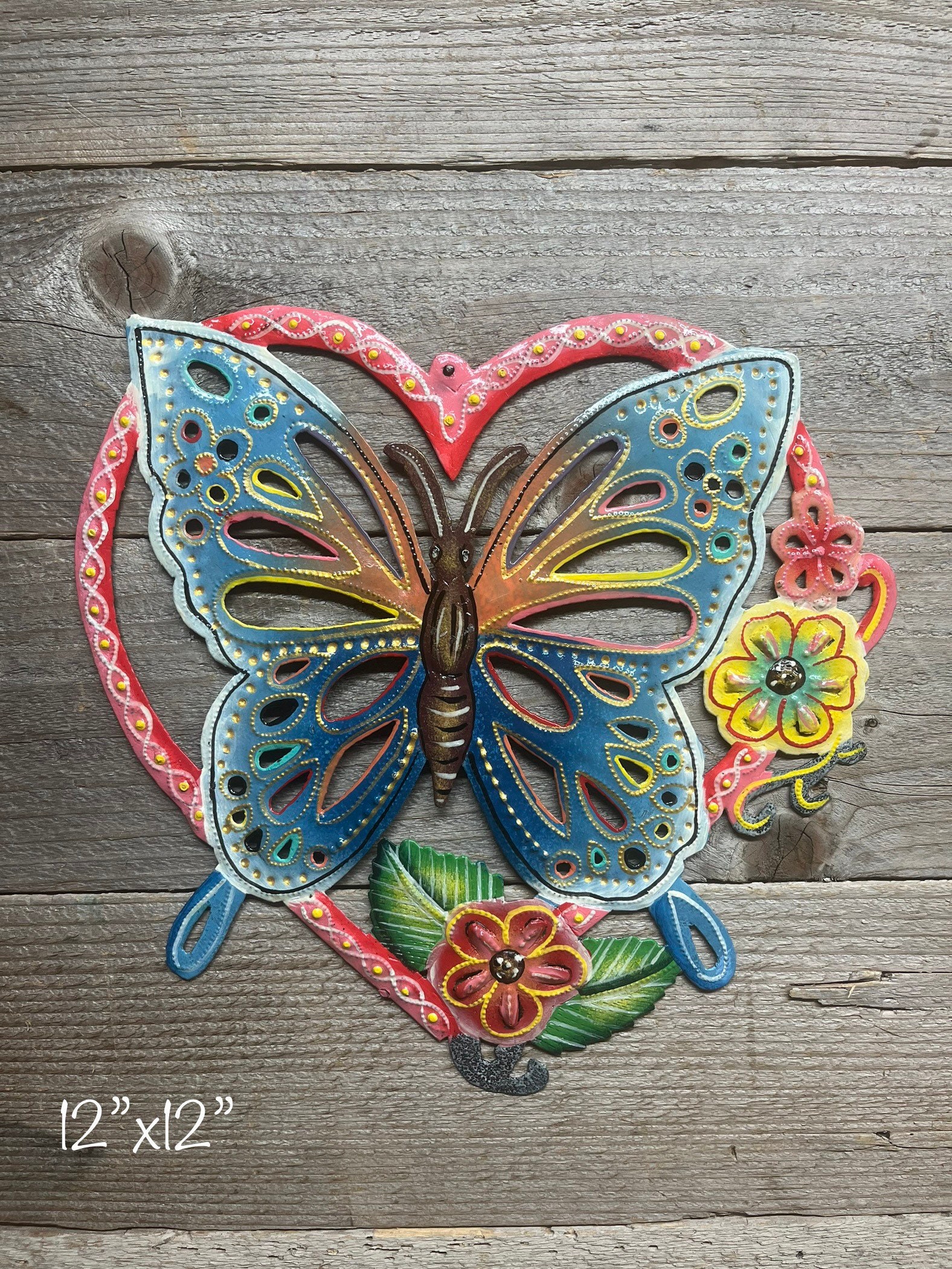 Metal Butterfly Heart Tree of Life Garden Indoor Outdoor Hanging Wall ...