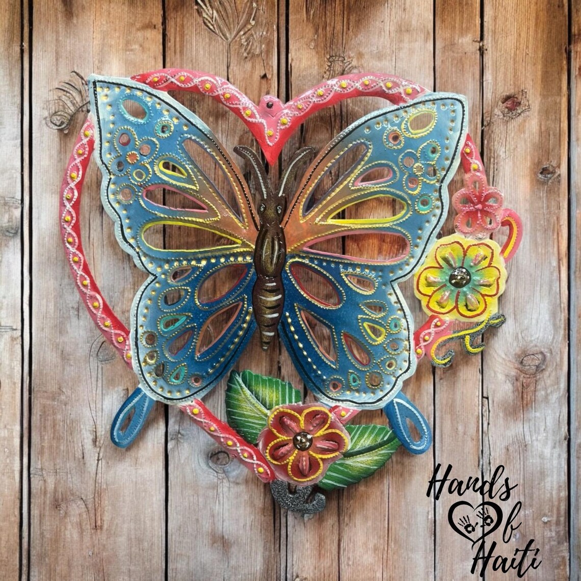 Metal Butterfly Heart Tree of Life Garden Indoor Outdoor Hanging Wall ...