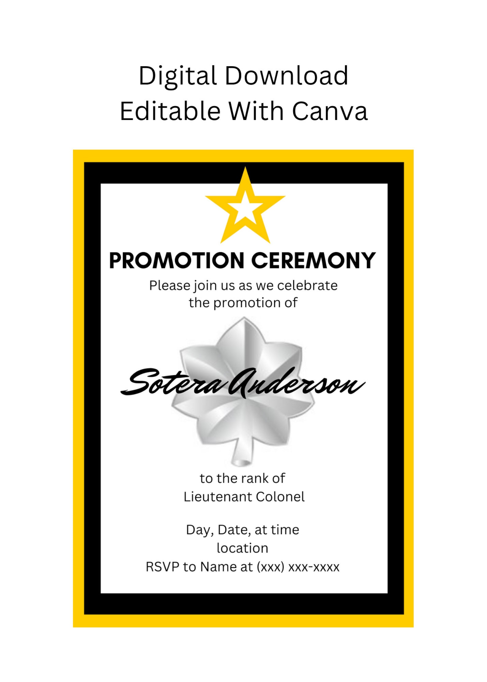 Army Promotion Invitation | Enlisted | Officer | Military | Digital ...