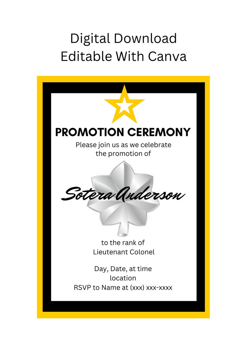 Army Promotion Invitation | Enlisted | Officer | Military | Digital ...