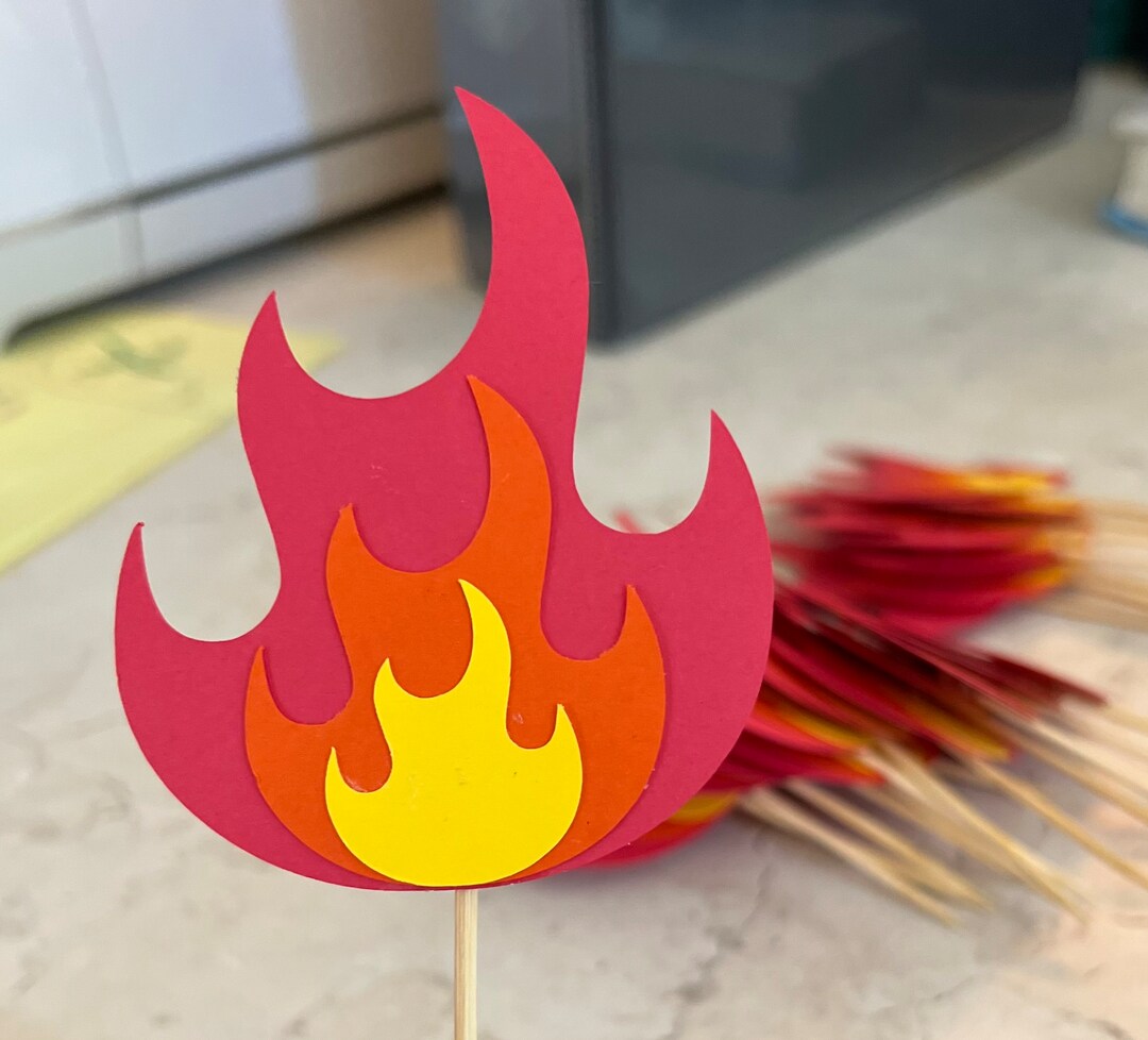 CUPCAKE TOPPERS | Fire | Flame | Birthday | Fireman | Party | Set of 24 ...