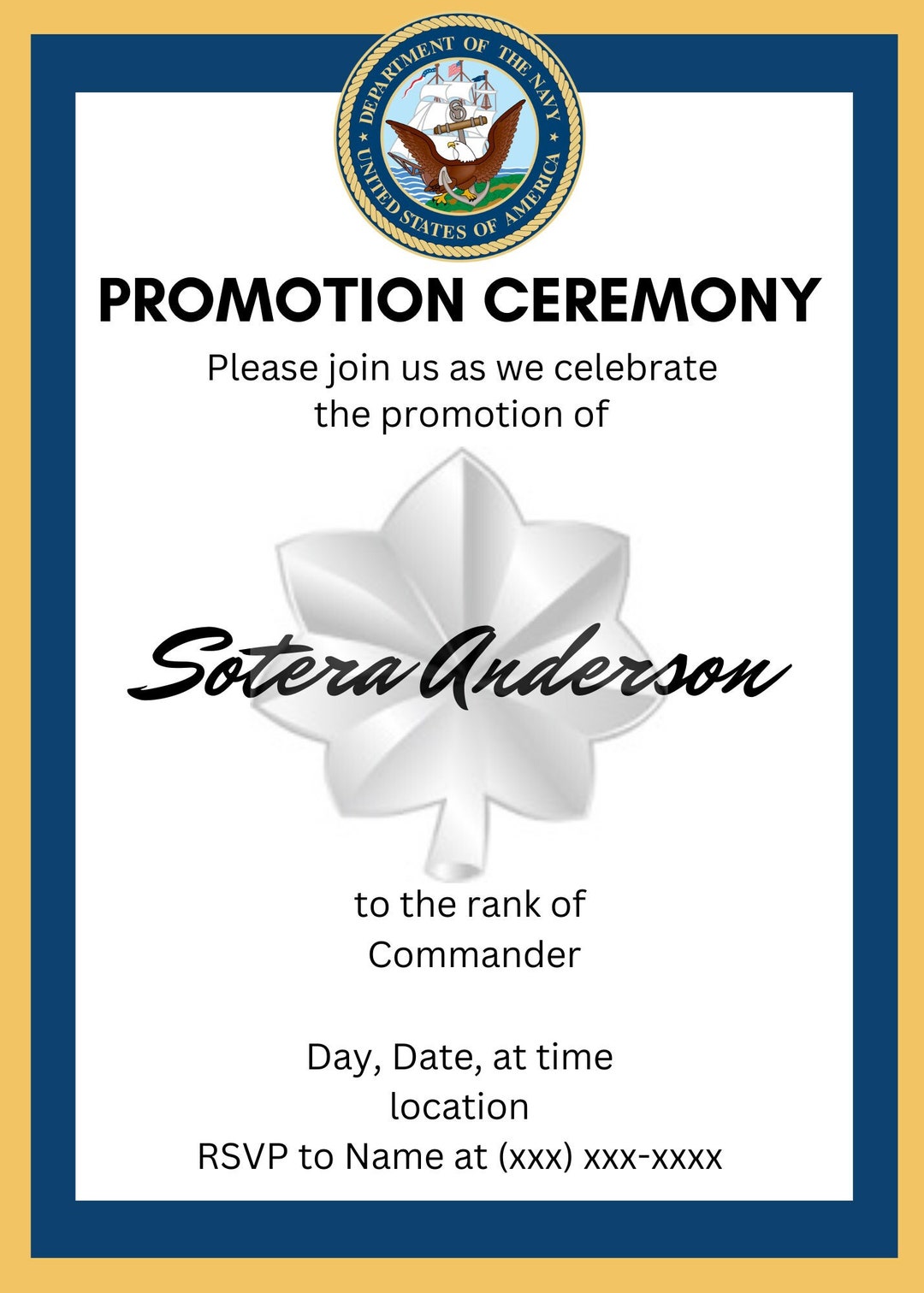 Navy Promotion Invitation | Enlisted | Officer | Military | Digital ...