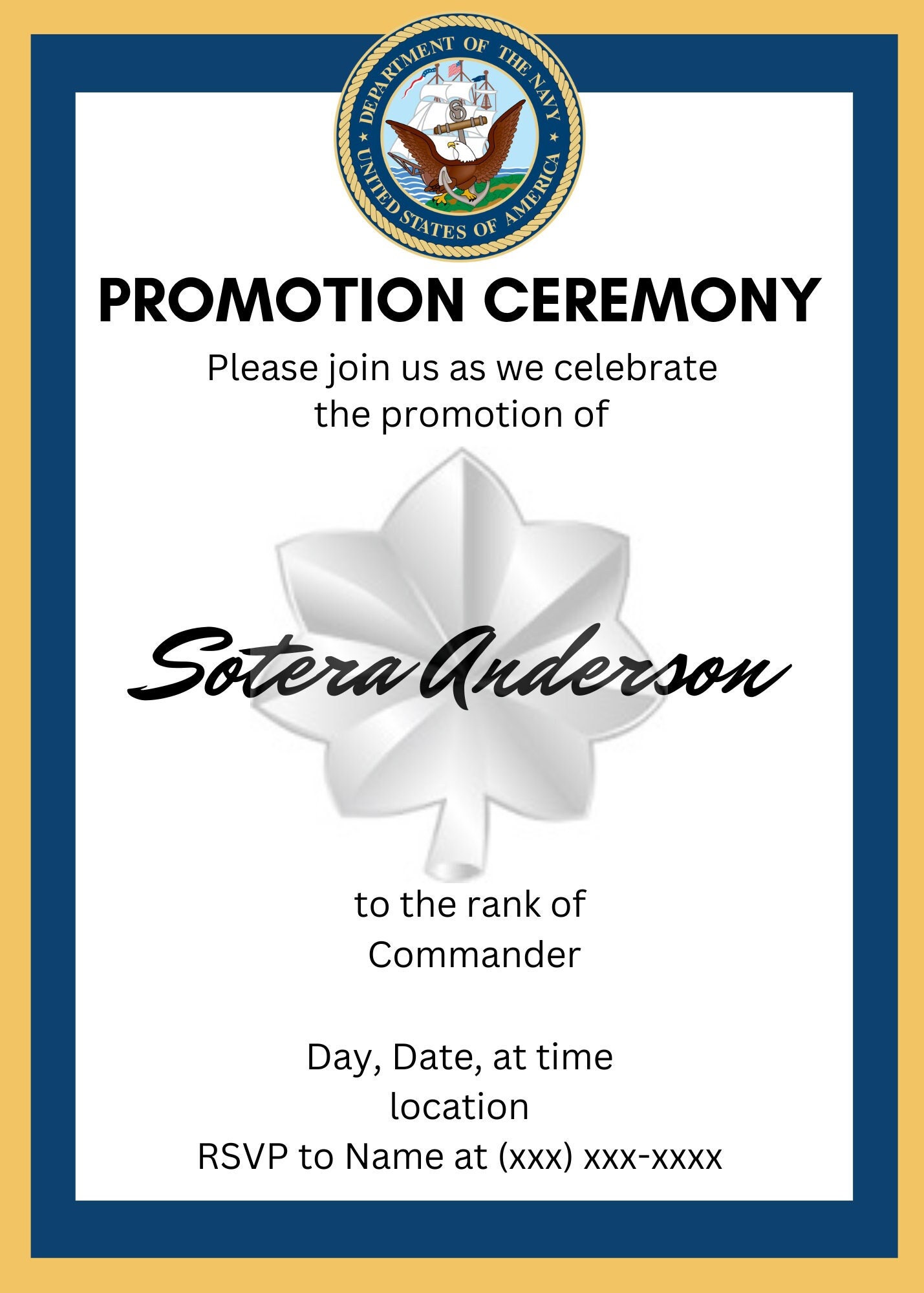Navy Promotion Invitation | Enlisted | Officer | Military | Digital ...