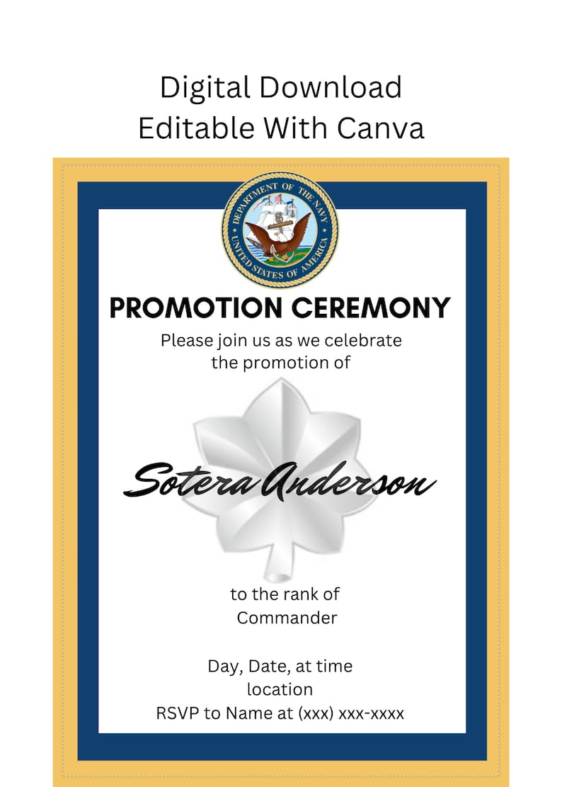 Navy Promotion Invitation | Enlisted | Officer | Military | Digital ...