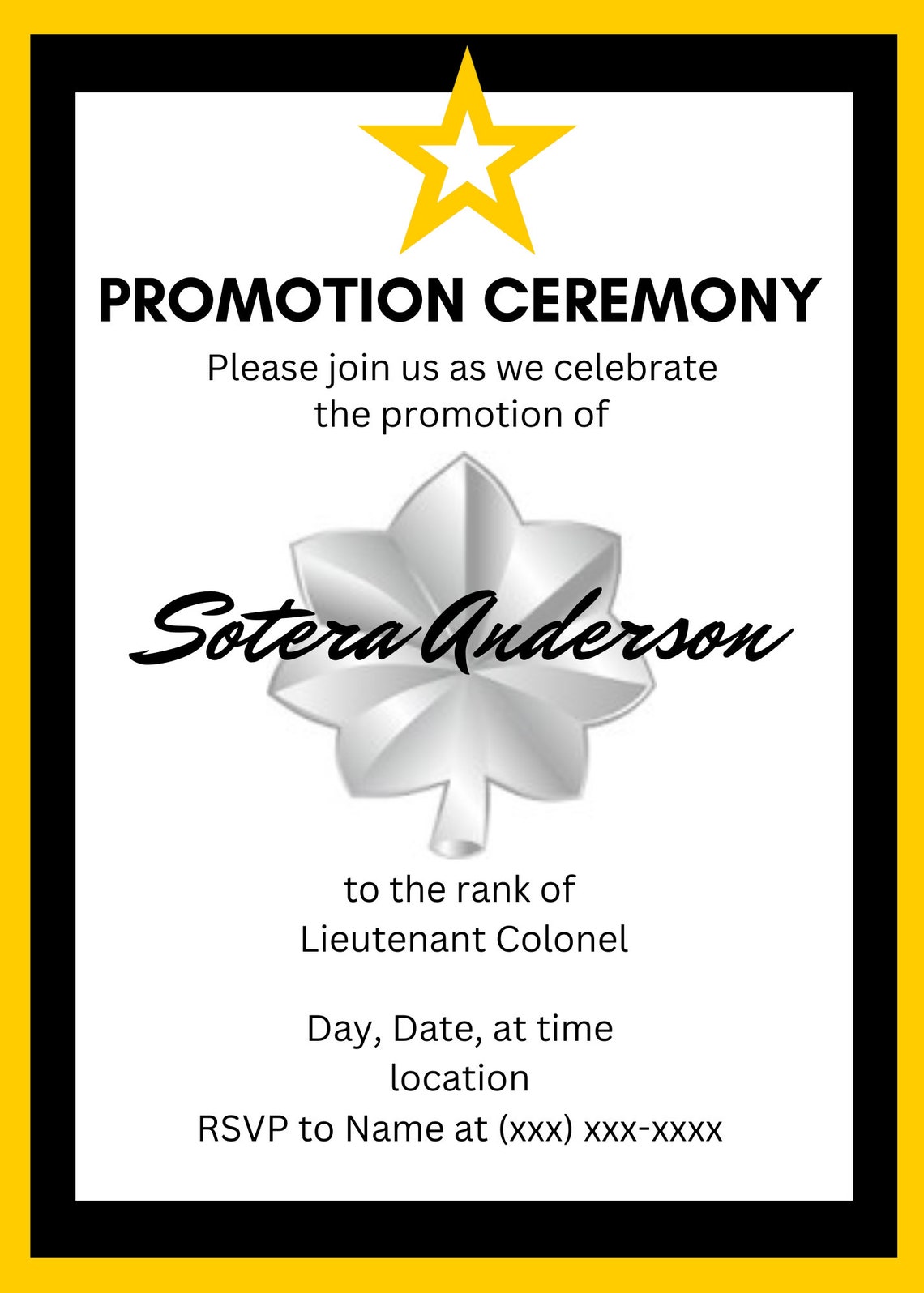 Army Promotion Invitation | Enlisted | Officer | Military | Digital ...