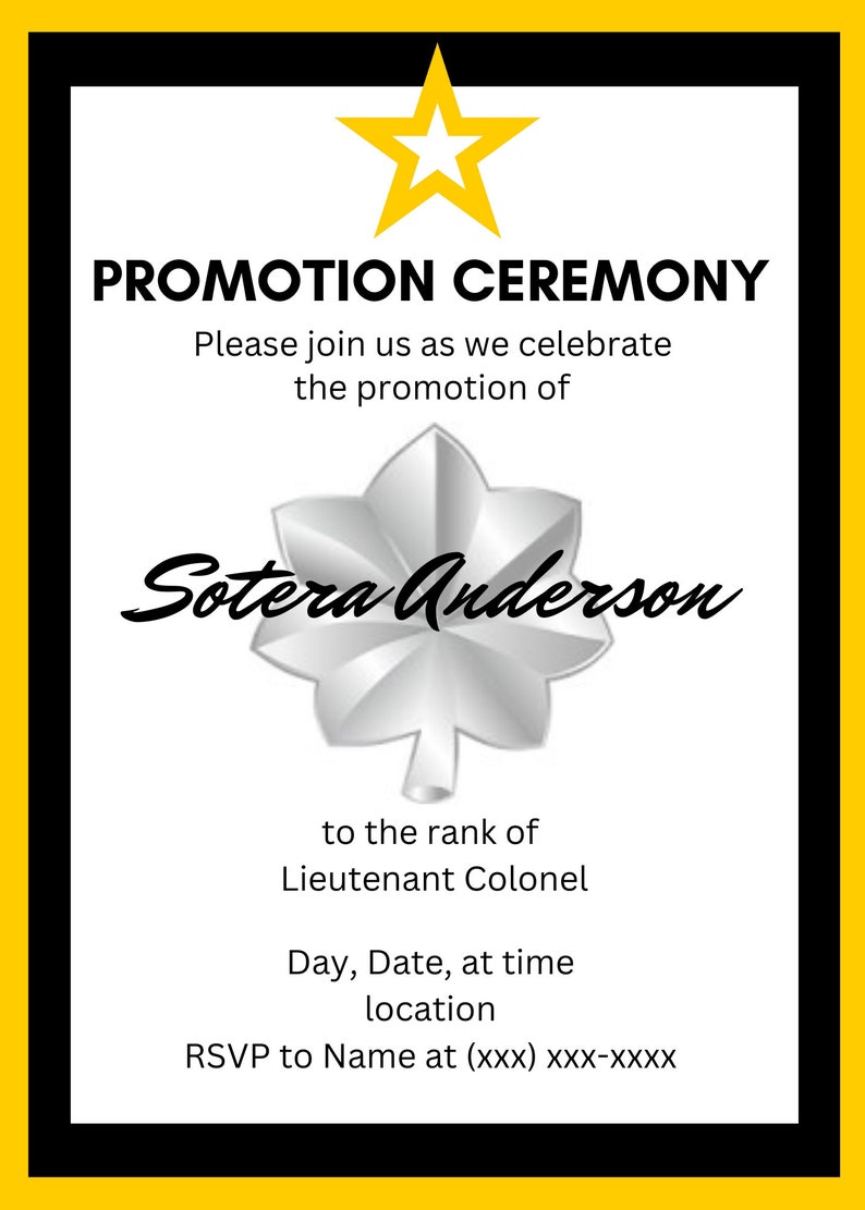 Army Promotion Invitation | Enlisted | Officer | Military | Digital ...