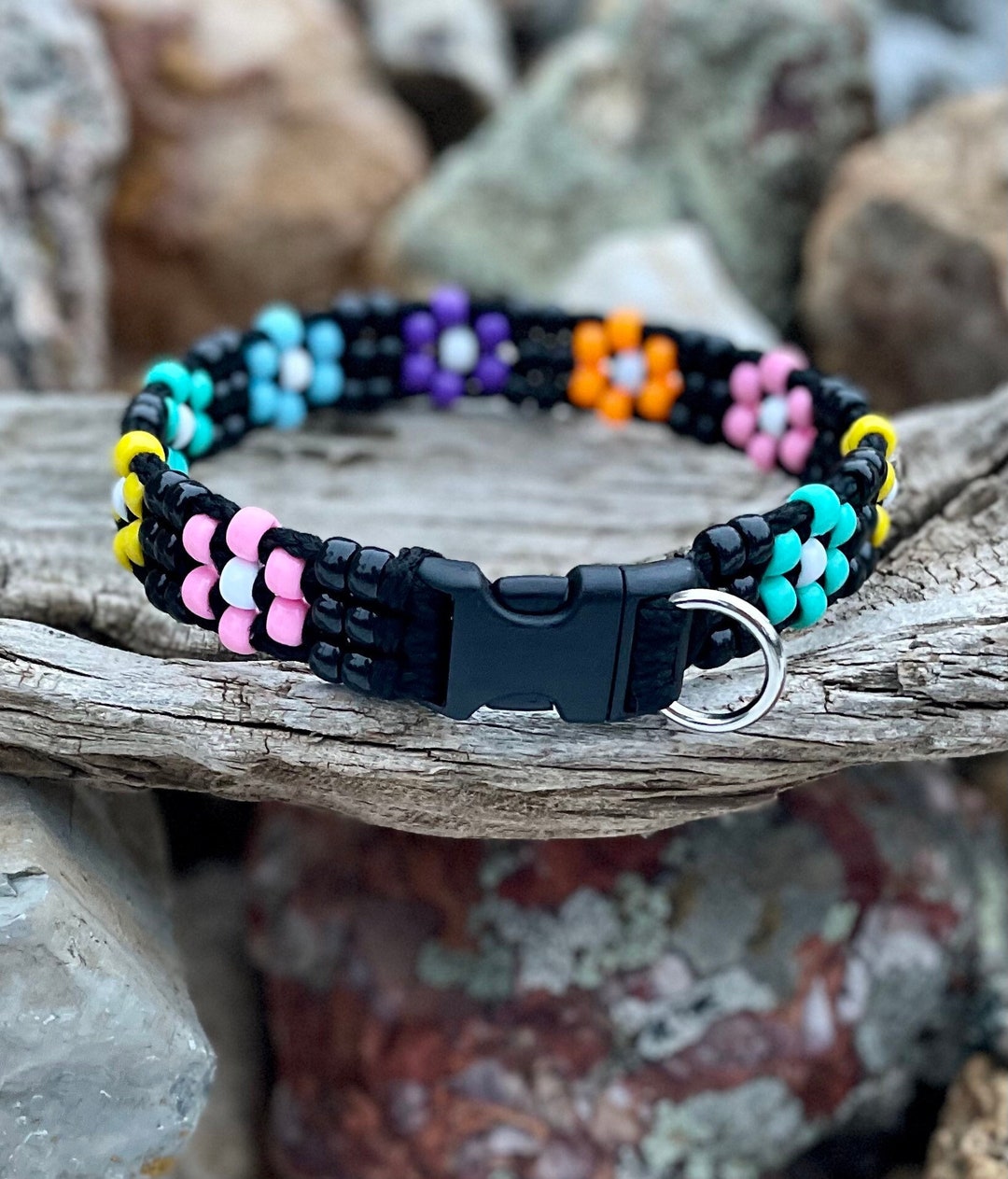 Flower Dog Collar - Beaded Dog Collars - Neon Dog Collar - Large Dog ...