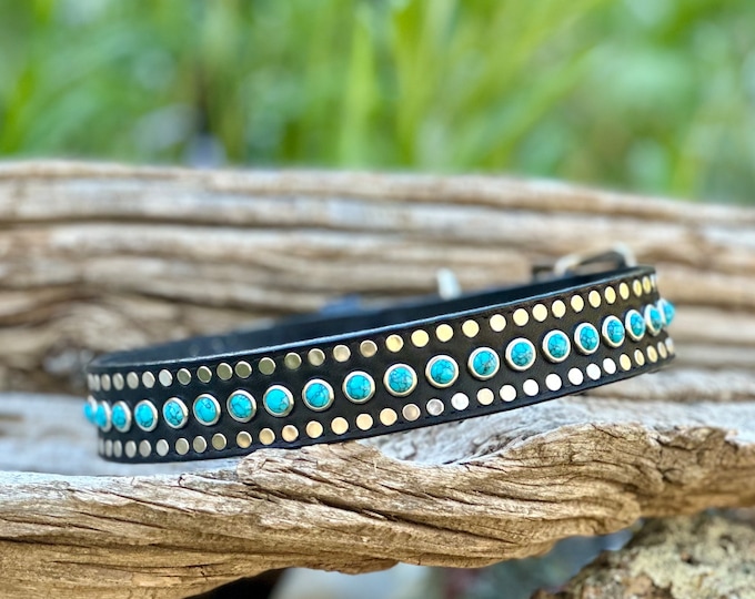 Turquoise Like Studded Dog Collar - Leather Dog Collar - Studded Dog ...