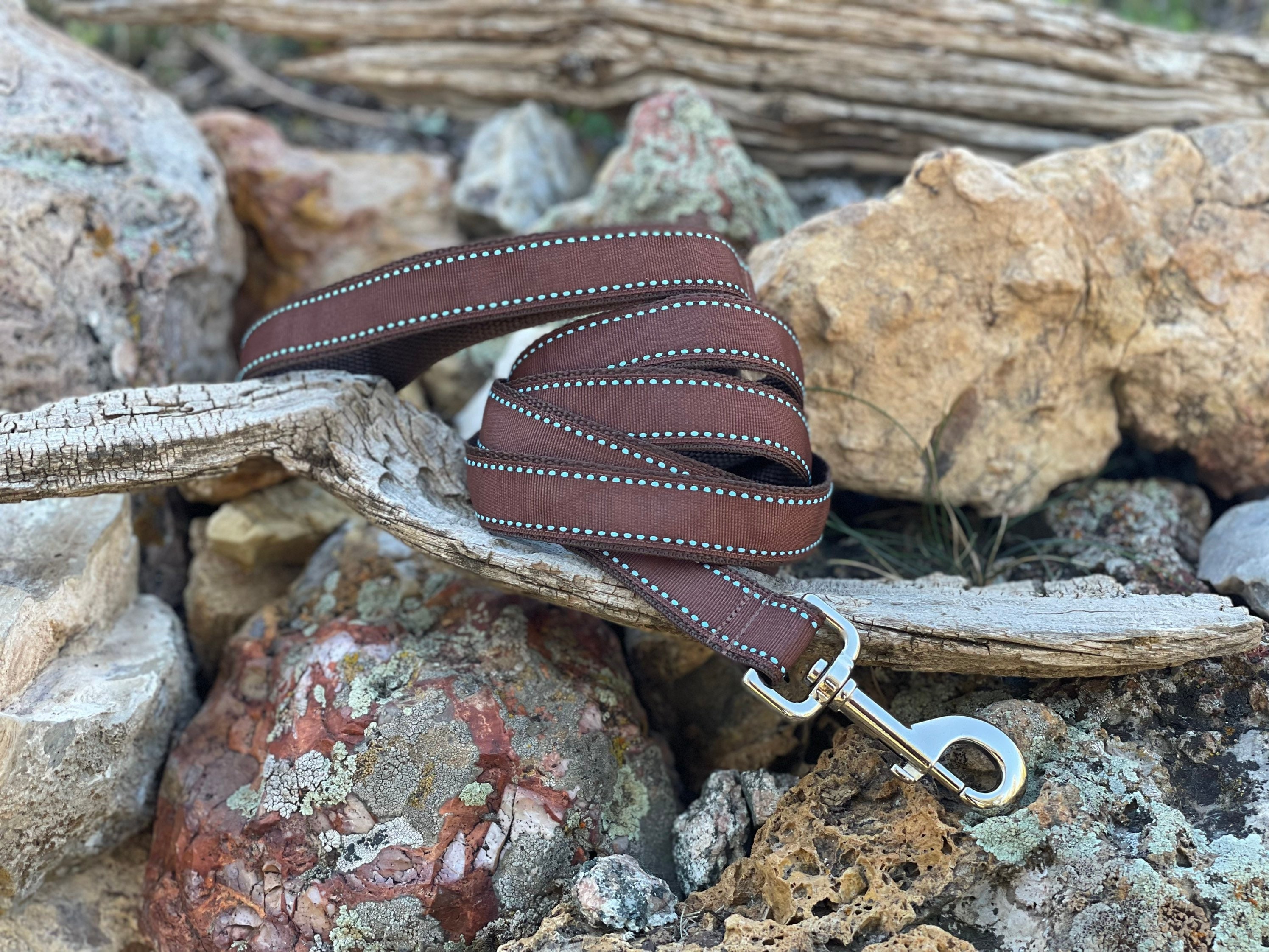 Western Style Dog Leash- Brown and Turquoise Dog Leash - Rustic Dog ...