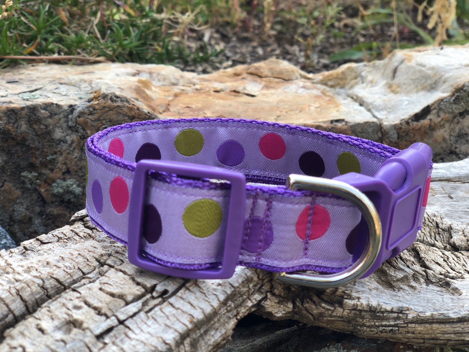 Purple Polka Dot Dog Collar - Purple Dog Collars - Multi Colored Dog ...