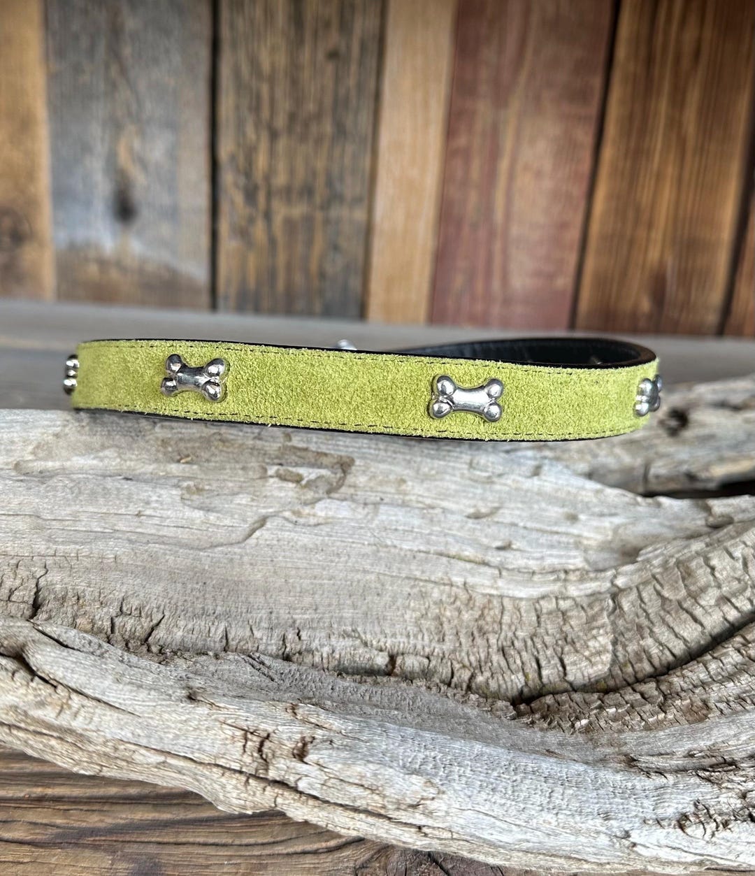 Green Suede Dog Collar – Silver Dog Bone Charm, Handmade - Etsy