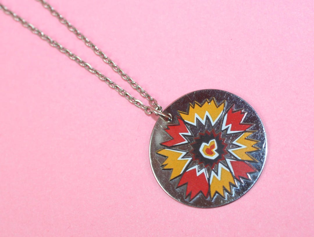 Stunning Vintage 70s Necklace Modernist Silver Tone Unusual Colourful ...