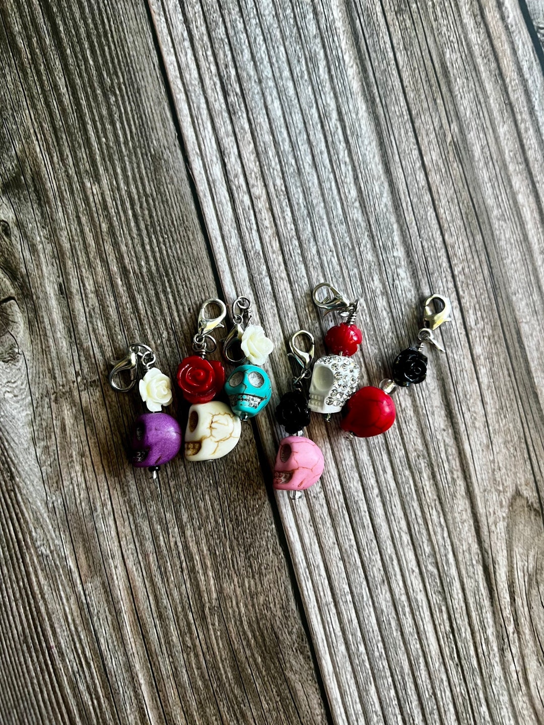 Skull Stitch Markers Sugar Skull Hair Beads Day of the Dead Set of 6 - Etsy