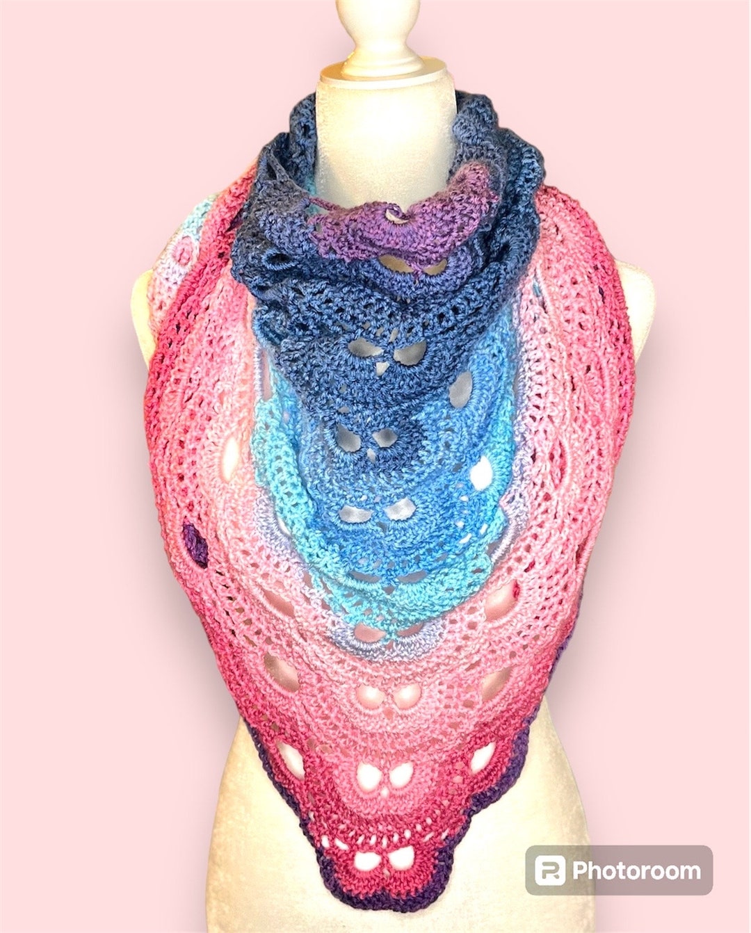 Colorful Cotton Candy Virus Shawl, Crochet Cowl , Triangle Shawl ...