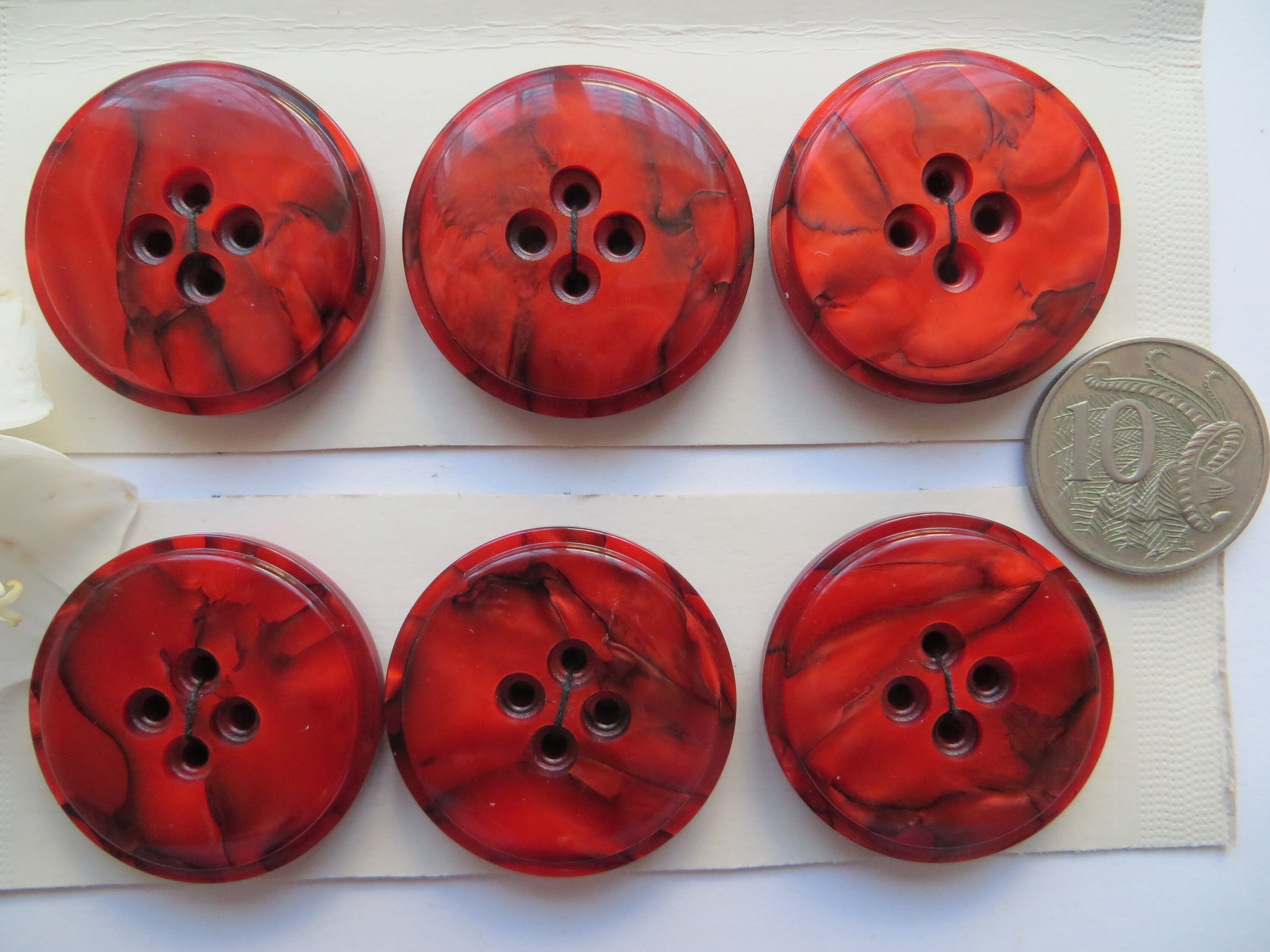 1950s Vintage Big Rimmed 4-hole Marbled Bright Red Coat Jacket Cape ...