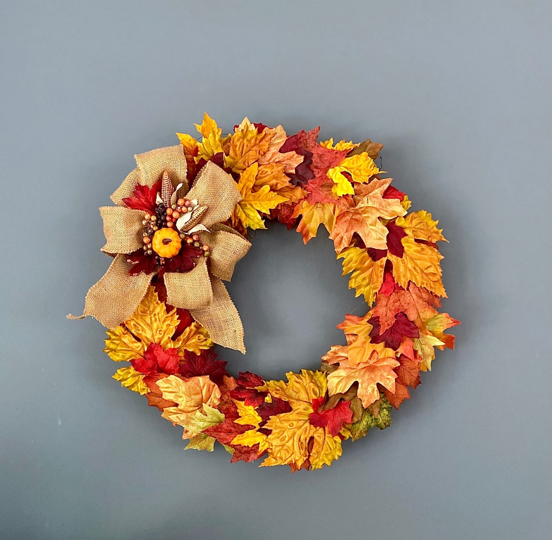 Fall Front Door Wreath. Autumn Leaves. Fall Colored Leaf Wreath ...