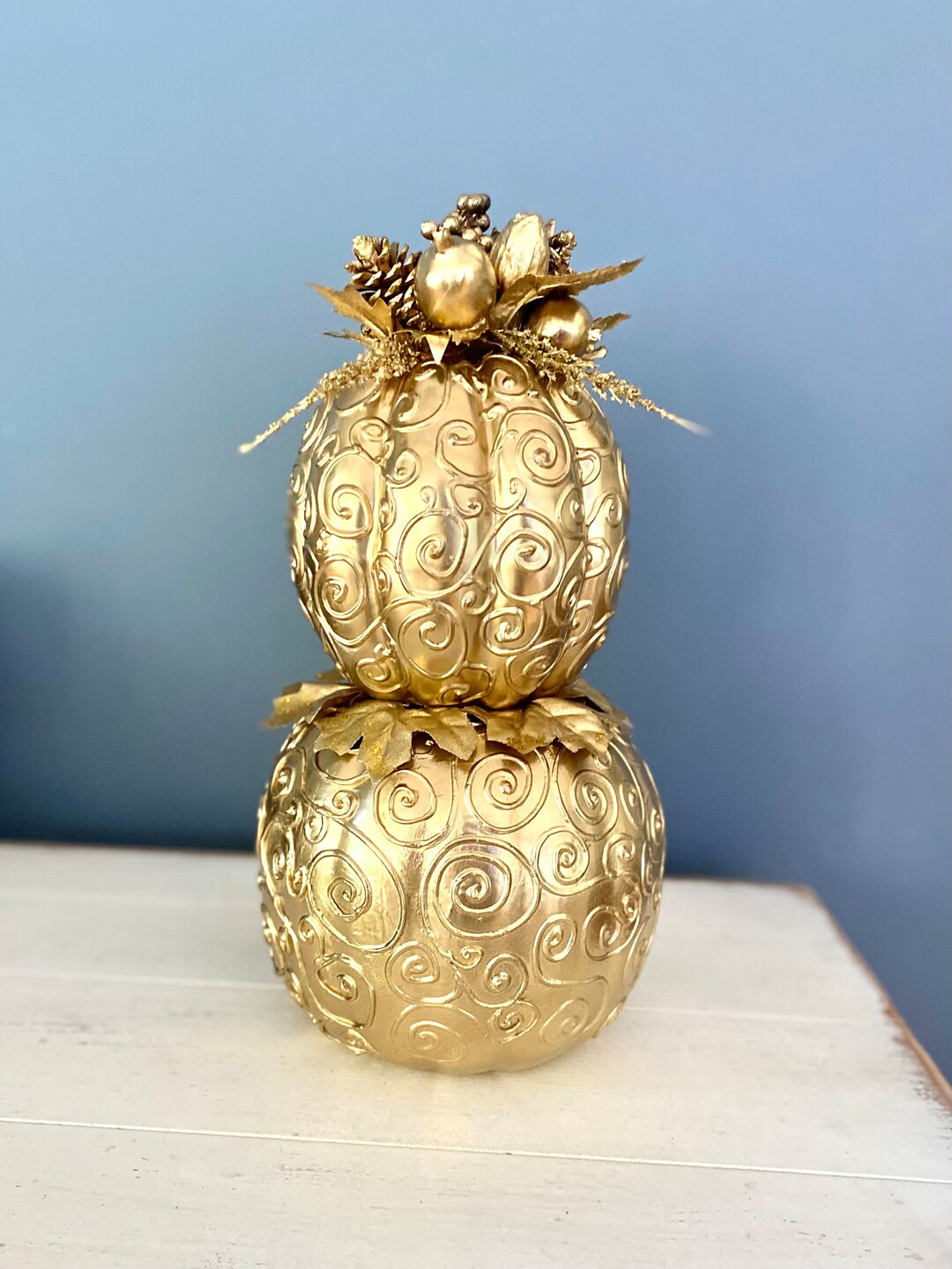 Gold Luxe Stacked Pumpkins. Elegant Handmade Decorative Fall - Etsy
