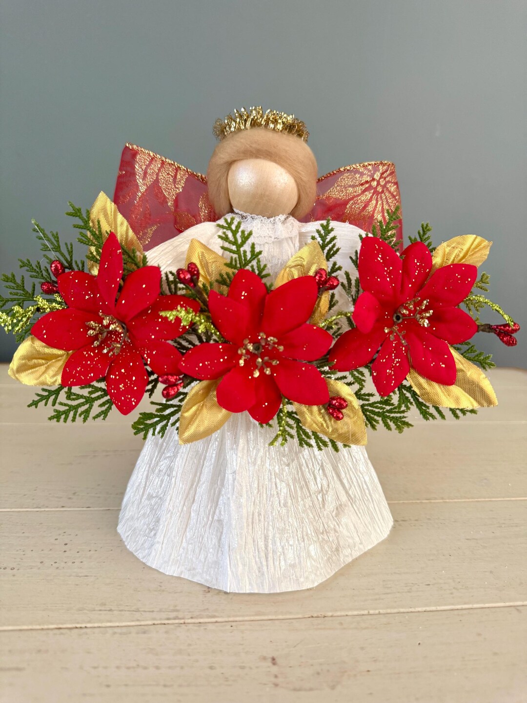 Poinsettia Christmas Tabletop Angel: Corn Husk Red and Gold Doll - Etsy