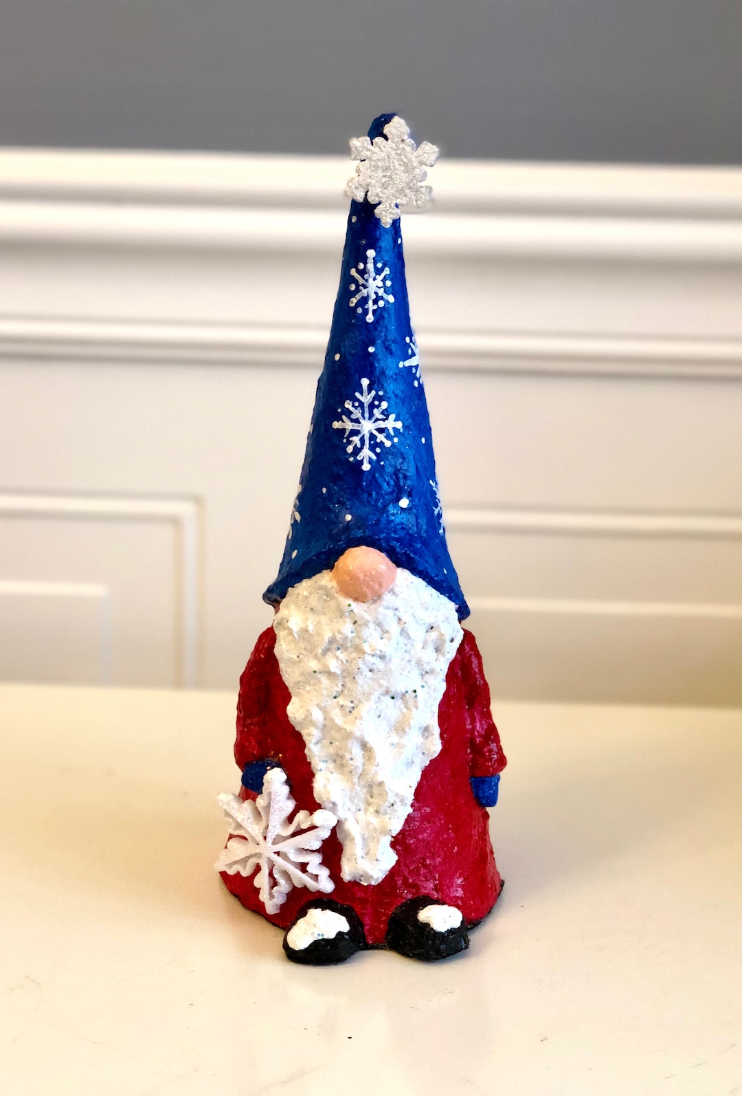Handmade Paper Mache Snow Gnome: Winter Snowflake Decor - Etsy