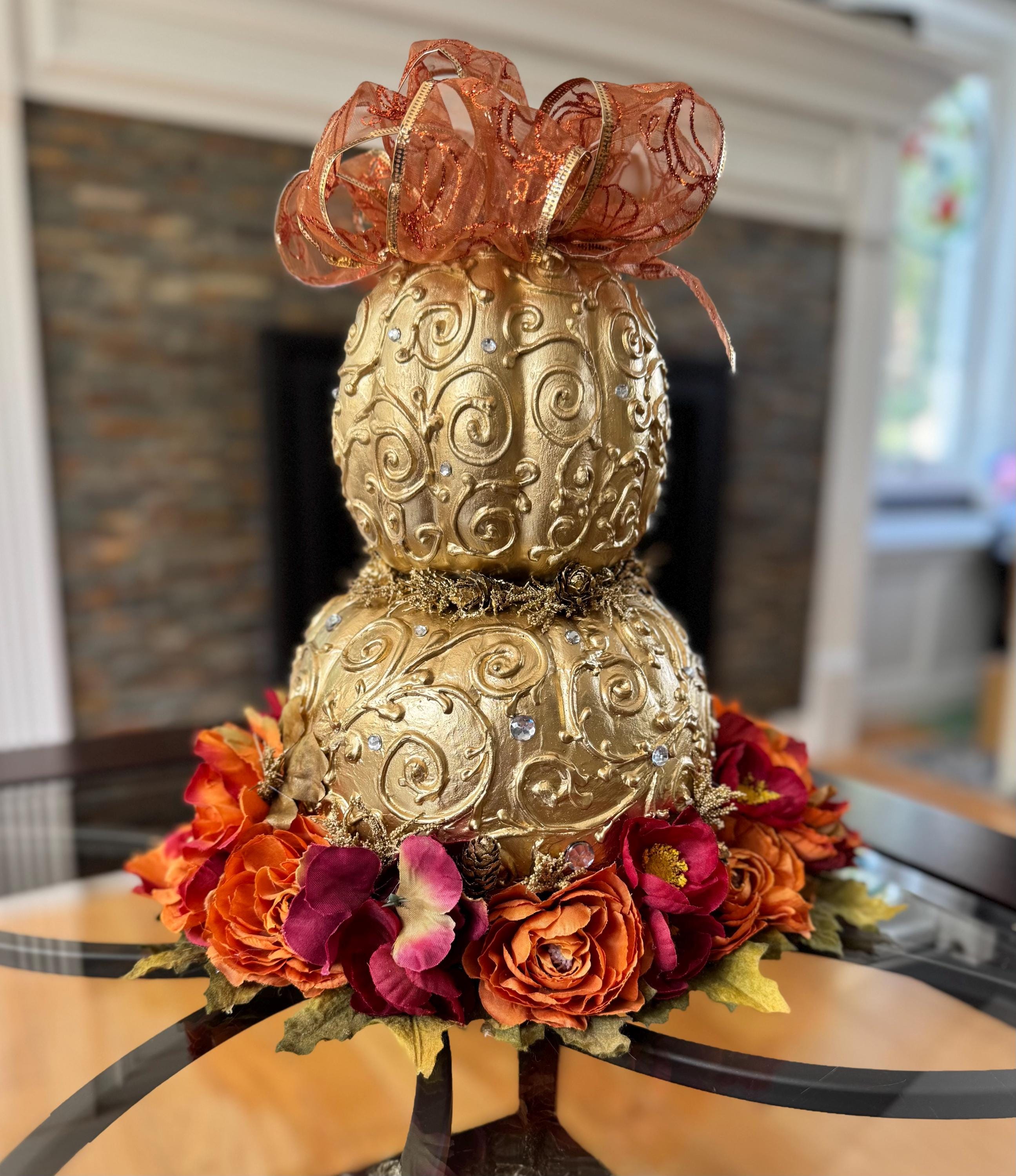 Handmade Gold Scrollwork Pumpkin Centerpiece: Thanksgiving Fall ...