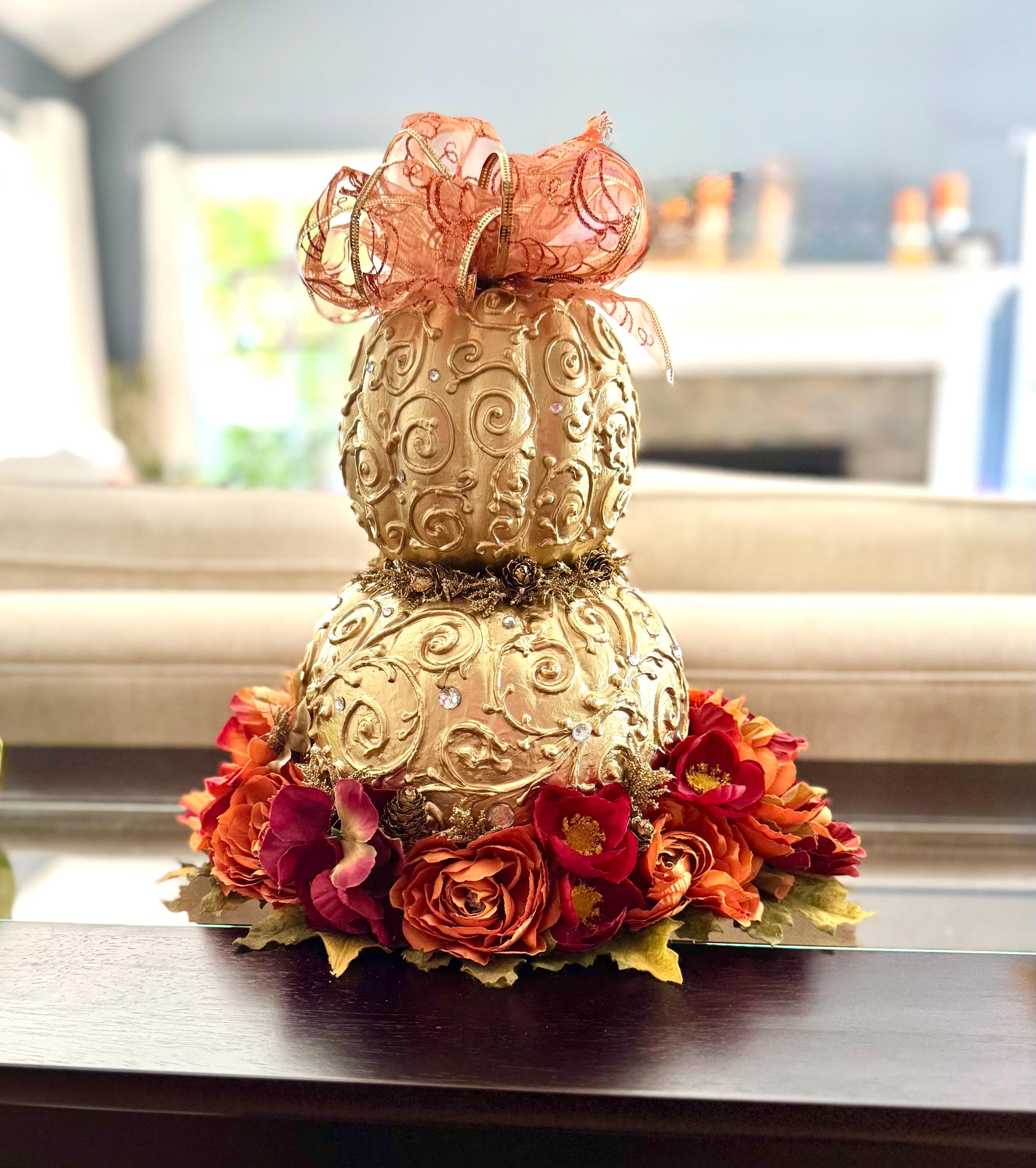 Handmade Gold Scrollwork Pumpkin Centerpiece: Thanksgiving Fall ...