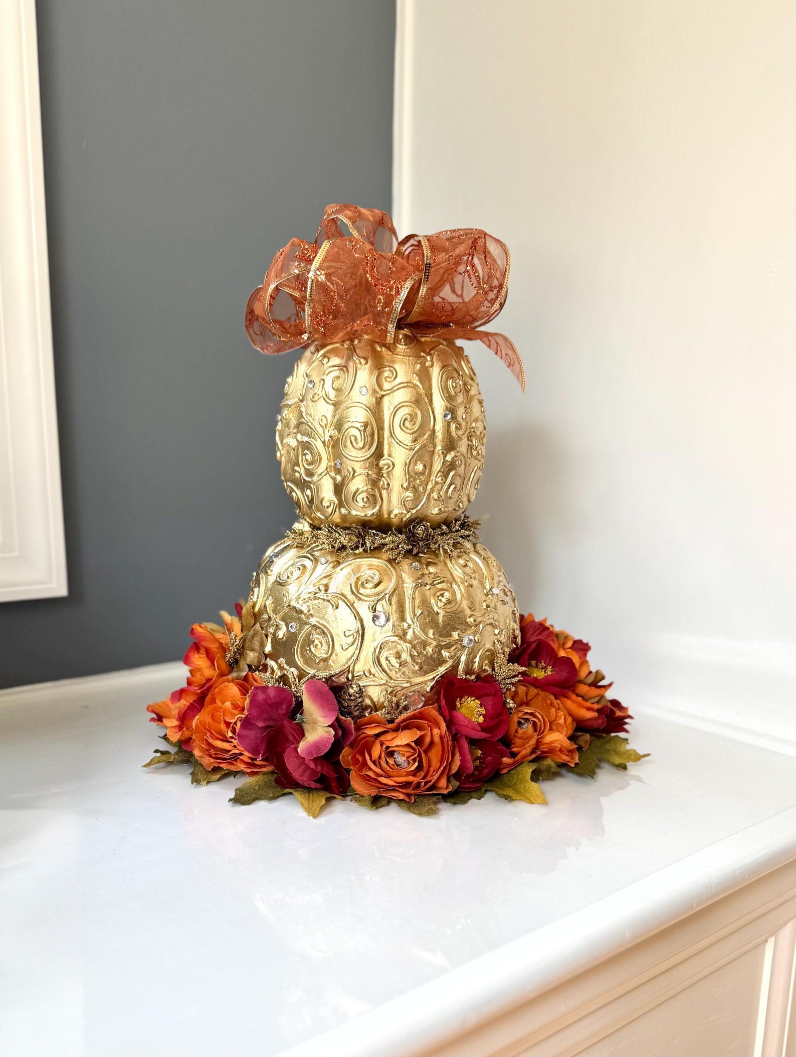 Handmade Gold Scrollwork Pumpkin Centerpiece: Thanksgiving Fall ...