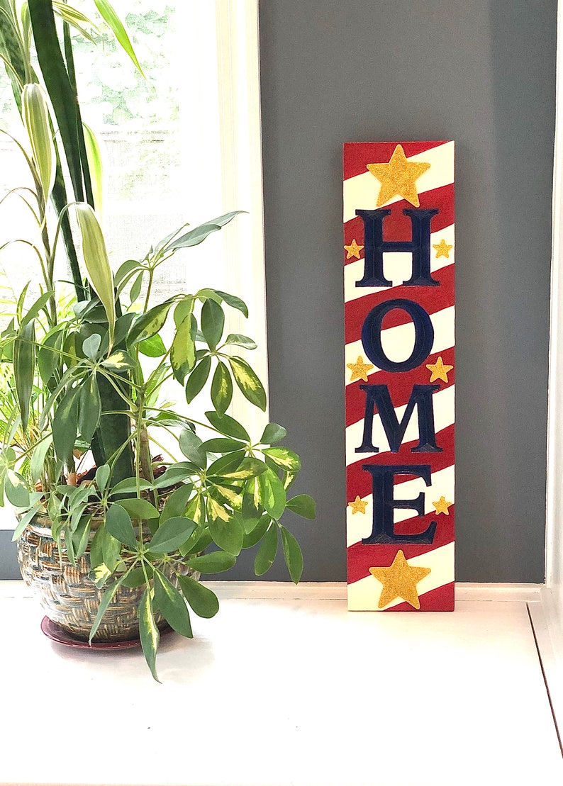 Patriotic HOME Sign: Rustic Americana Wood Decor With Glitter Stars - Etsy