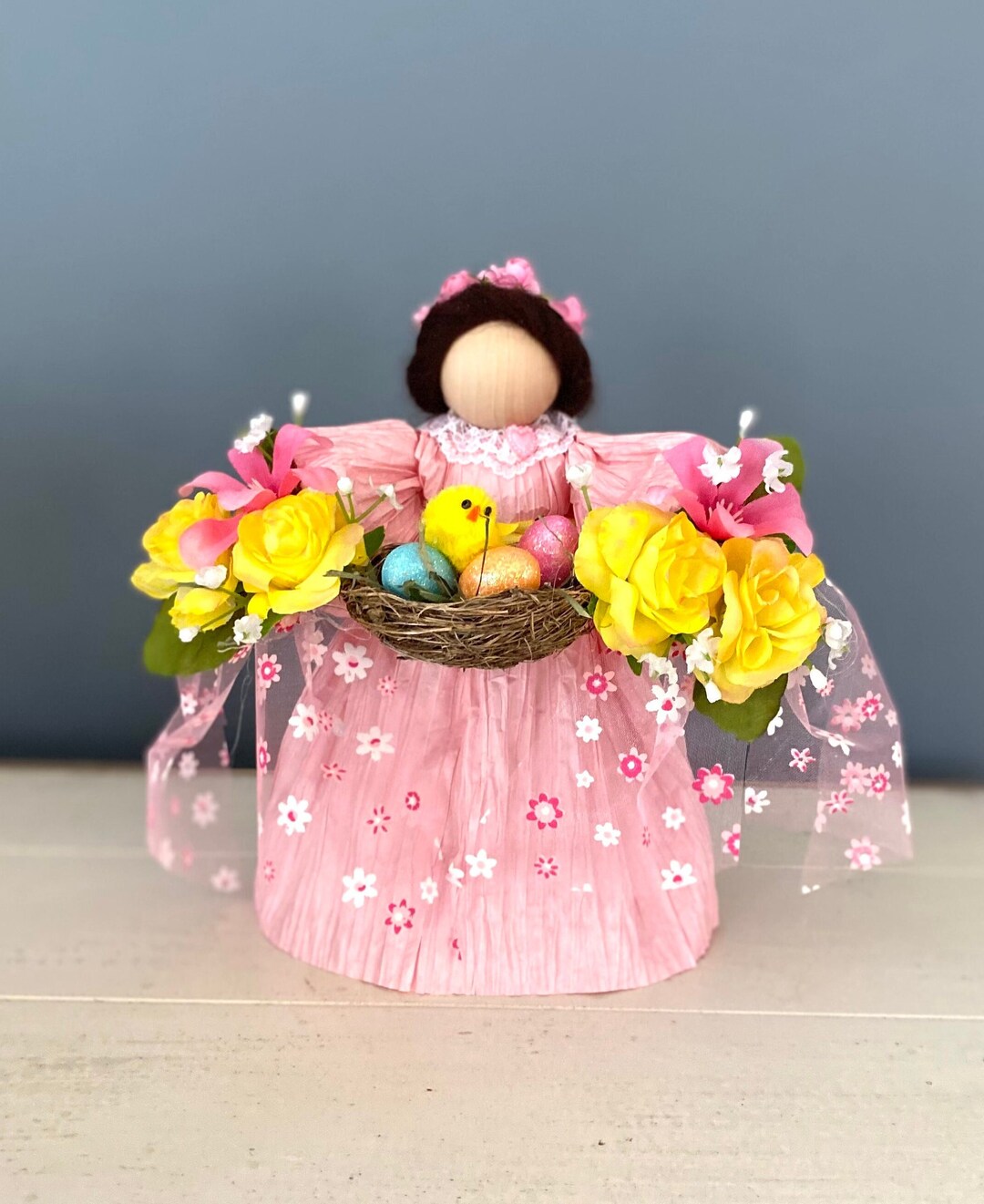 Handmade Spring Floral Doll: Easter Chick Nest Table Decor - Etsy
