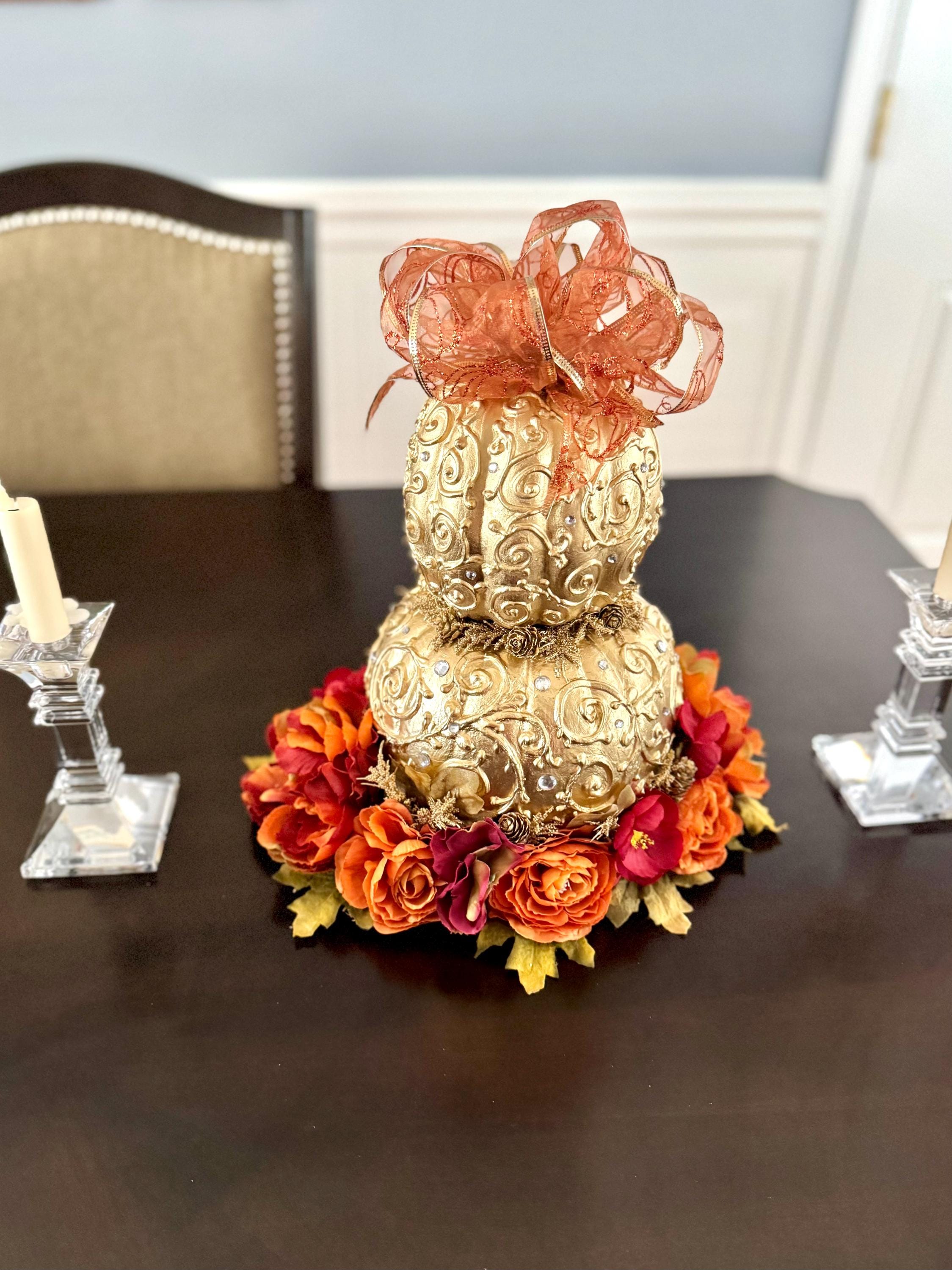 Handmade Gold Scrollwork Pumpkin Centerpiece: Thanksgiving Fall ...