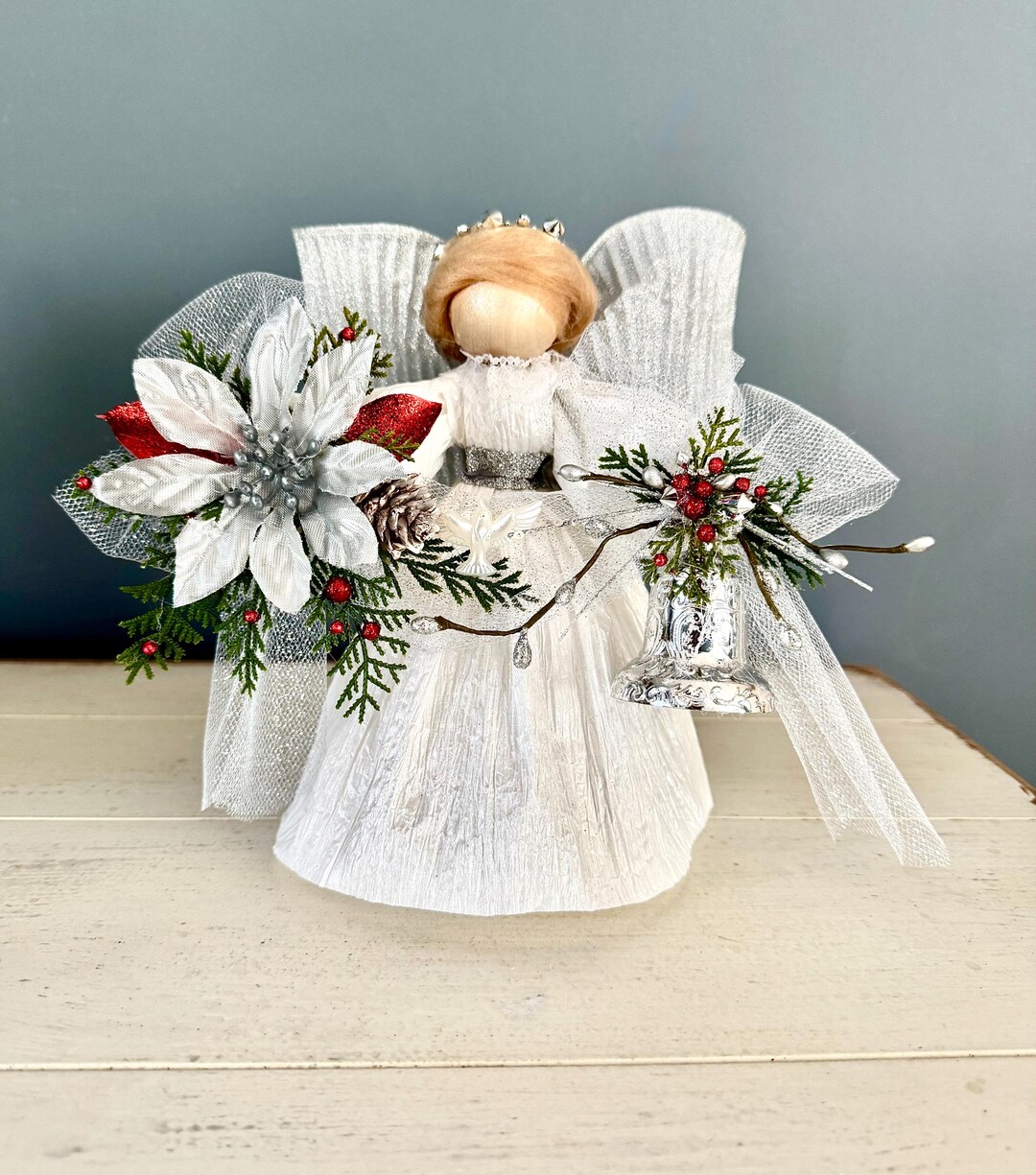 Silver Bell Christmas Angel: Handmade Corn Husk-like Tabletop ...