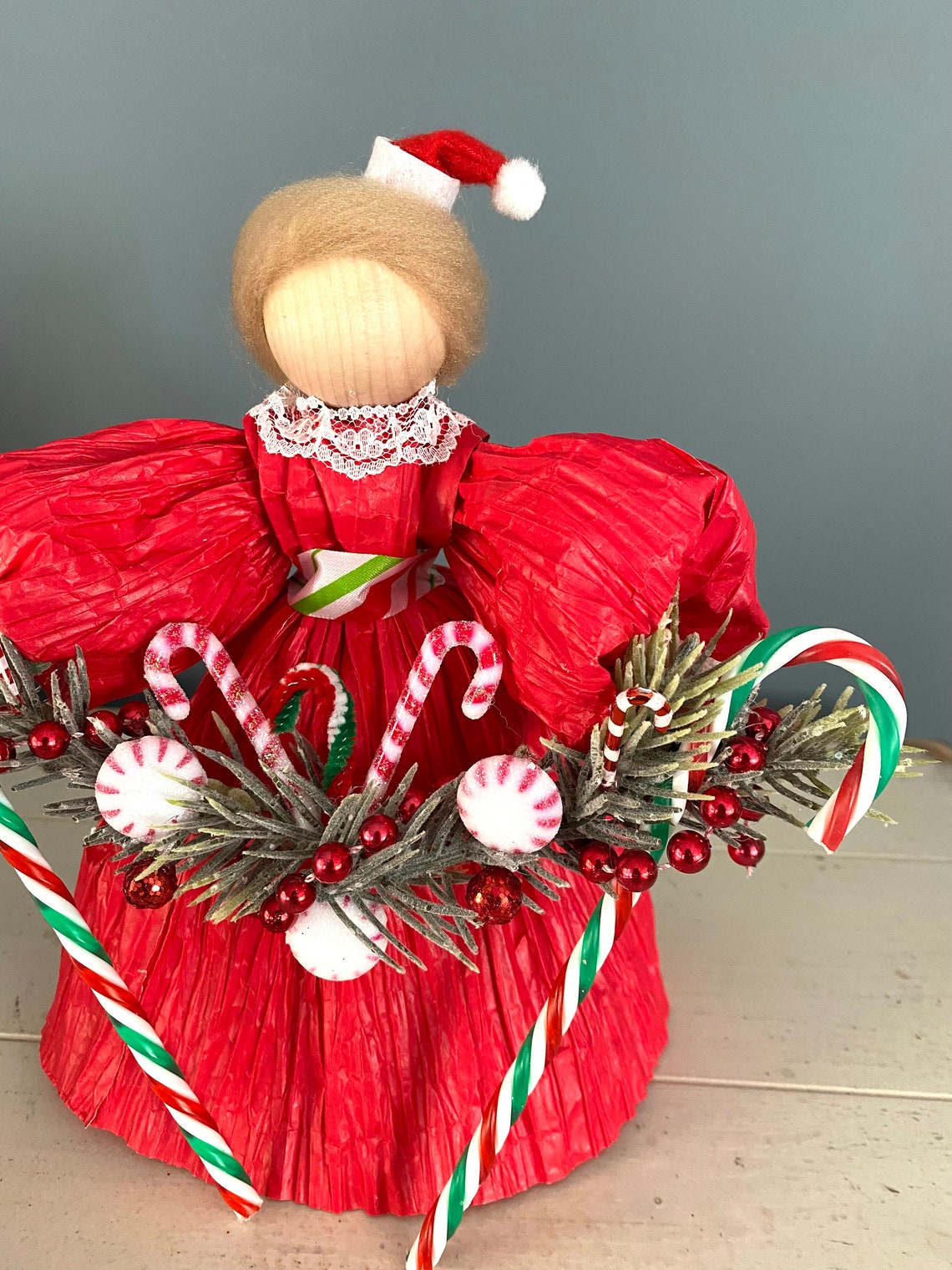 Whimsical Candy Cane Collectable Doll. Handmade Corn Husk - Etsy
