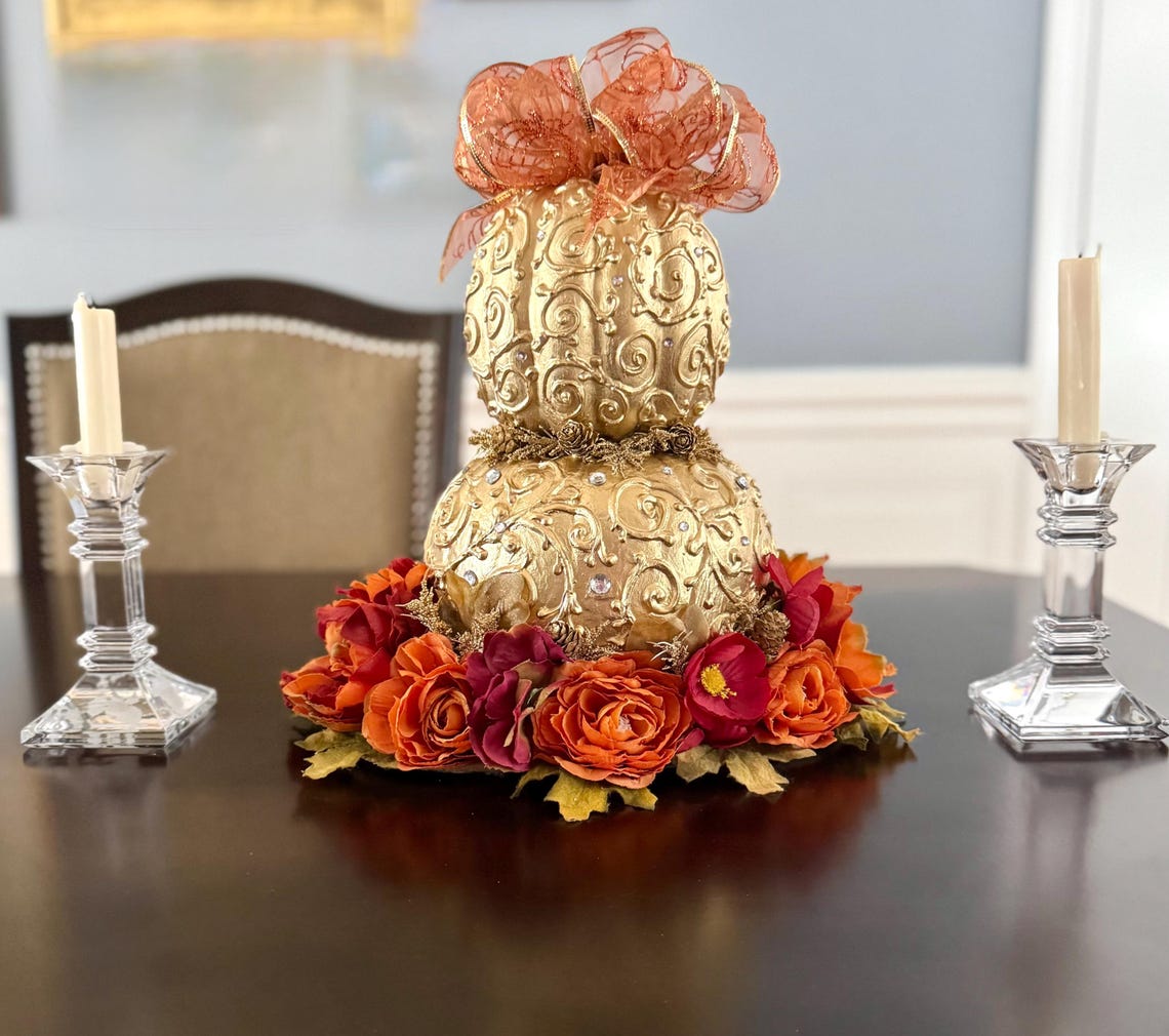 Handmade Gold Scrollwork Pumpkin Centerpiece: Thanksgiving Fall ...