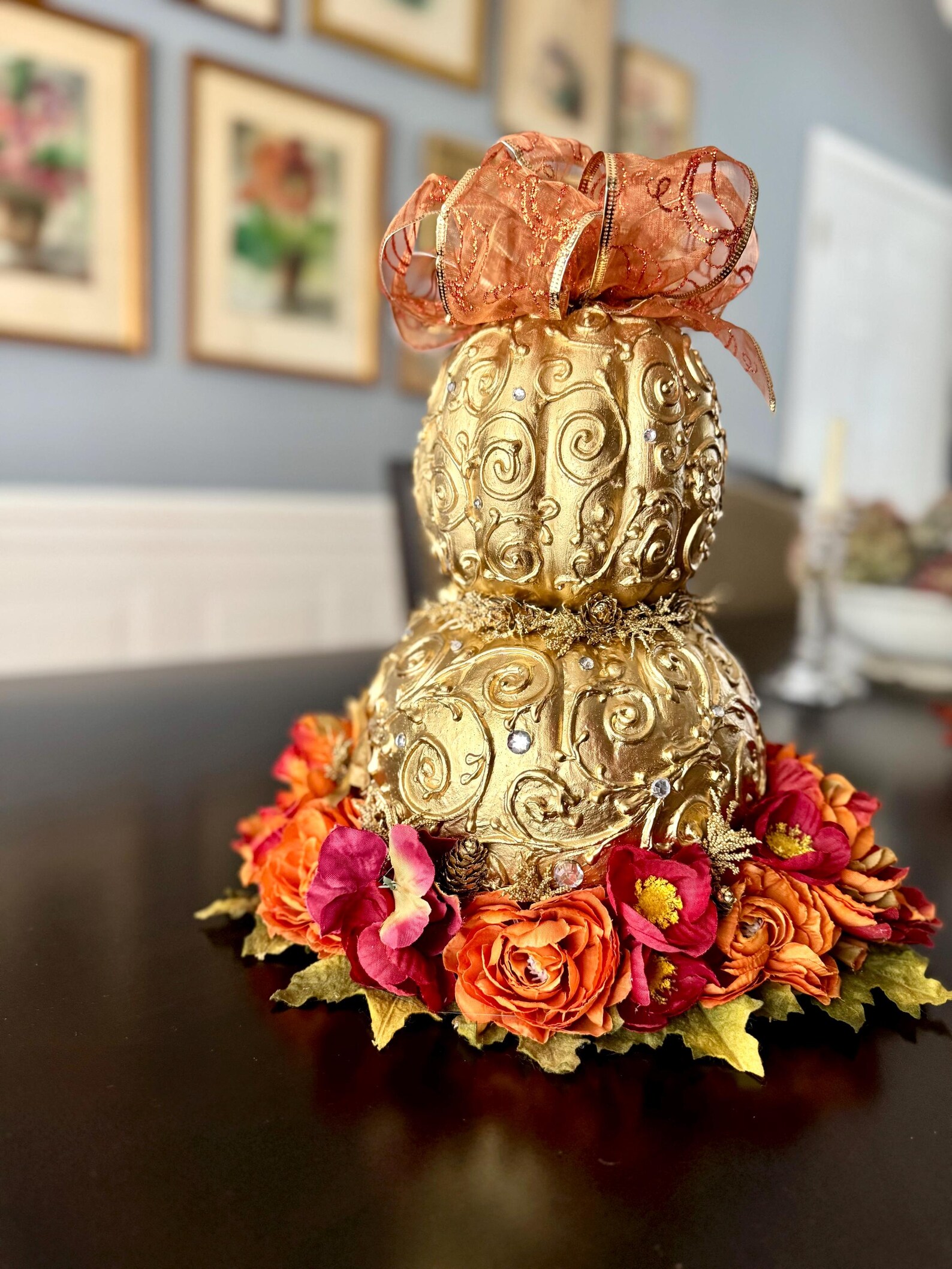 Handmade Gold Scrollwork Pumpkin Centerpiece: Thanksgiving Fall ...