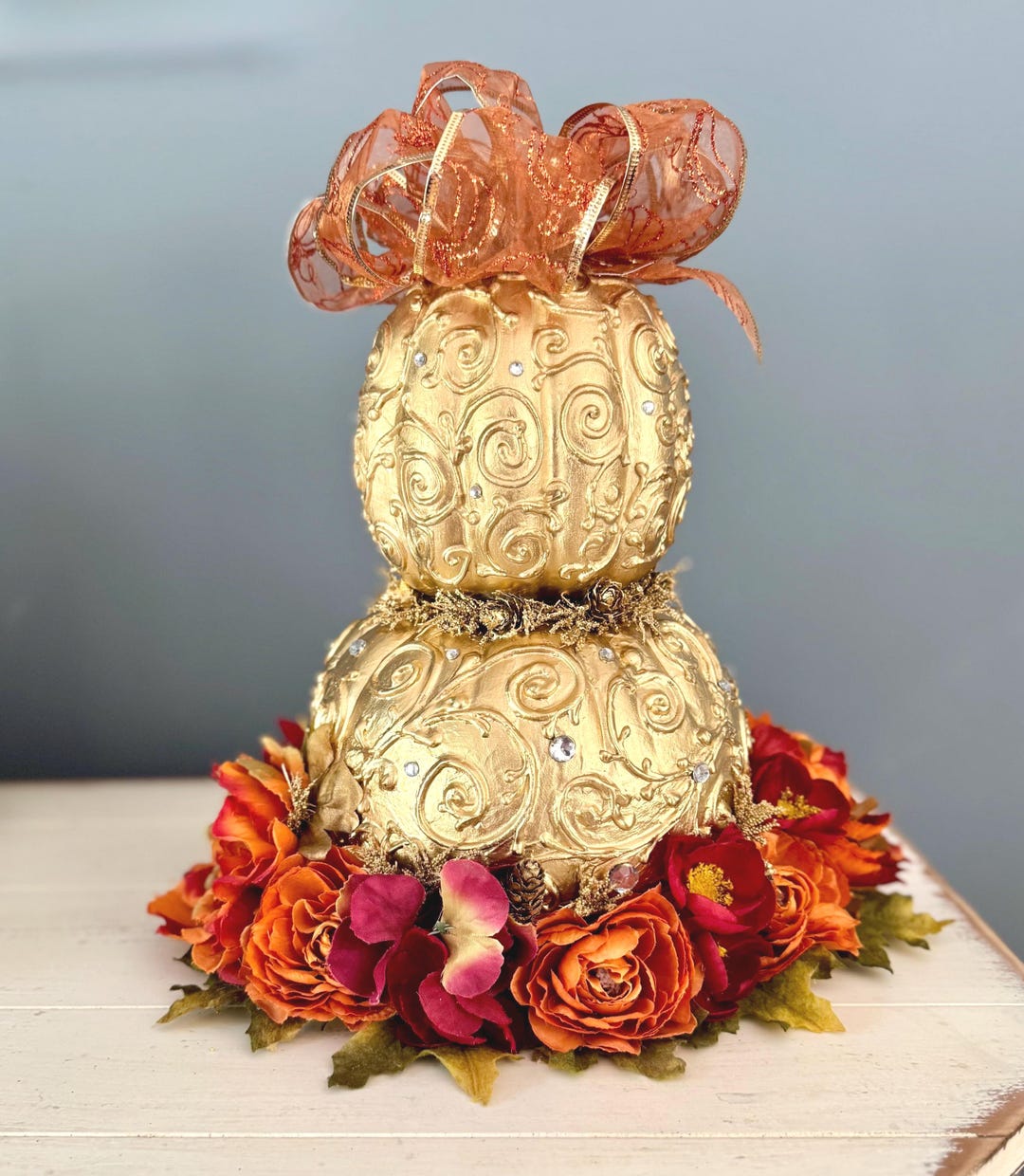 Handmade Gold Scrollwork Pumpkin Centerpiece: Thanksgiving Fall ...