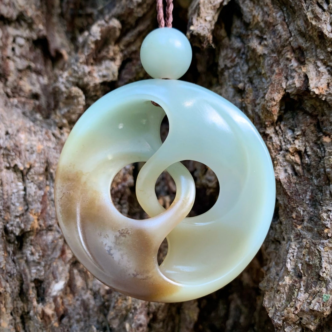 Siberian off White Blue Brown Woven Nephrite Jade Tree of Life Pierced ...