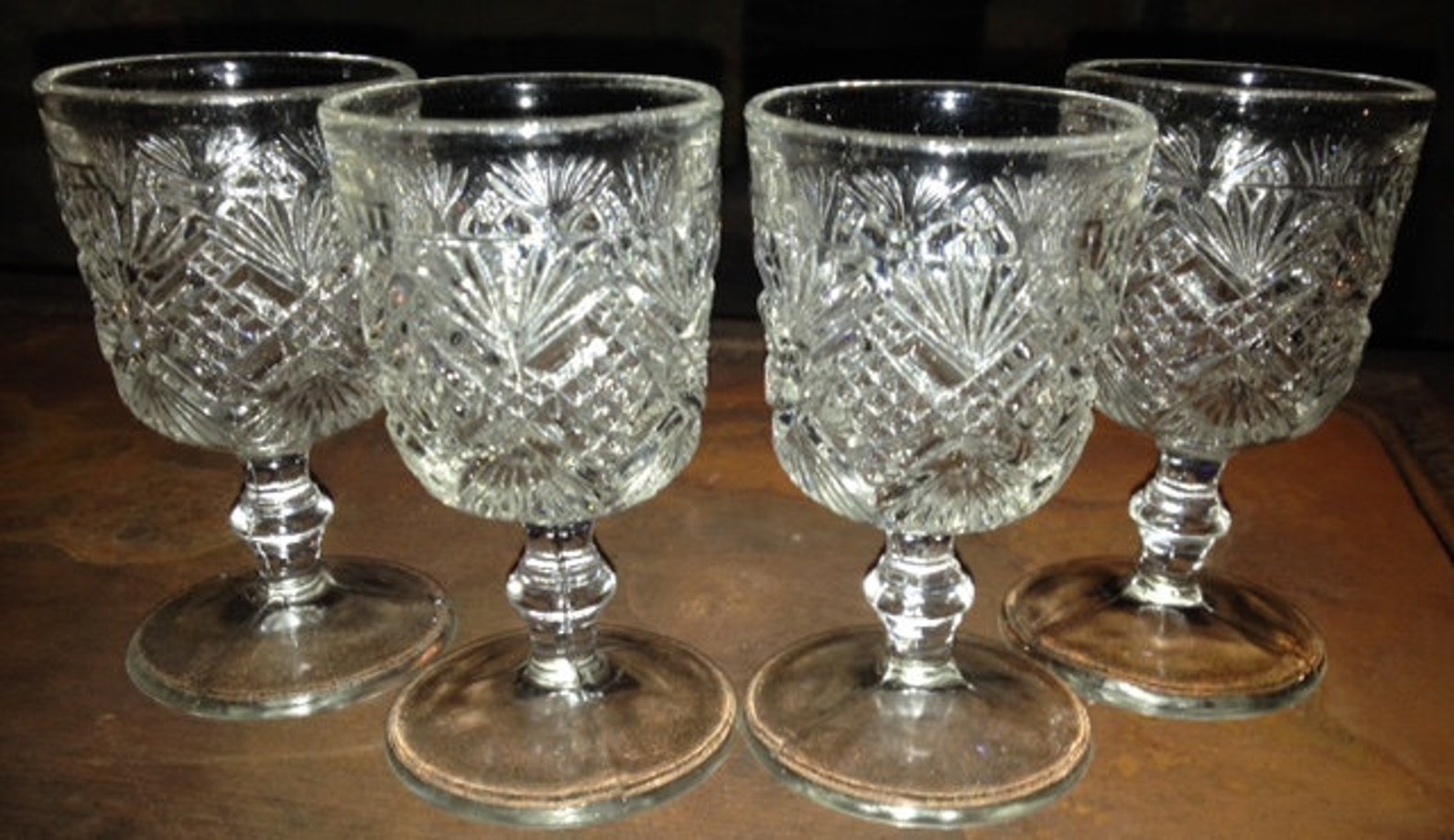 4 SMALL STEMWARE Vintage Pressed Glass Wine - Etsy