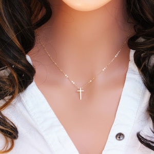 Small Gold Cross Necklace, Little Solid 14k Gold Cross Necklace Women ...