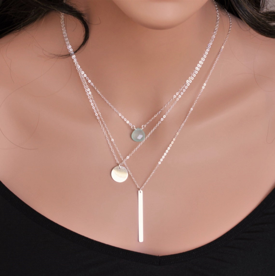 Layered Necklace Set Women Sterling Silver Layered Neckalce - Etsy