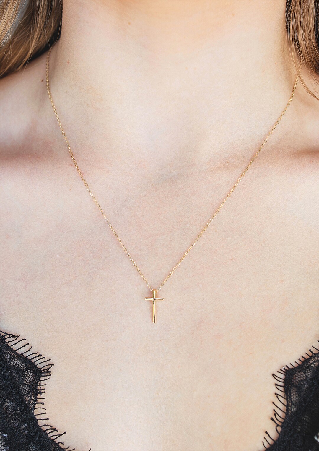 Small Gold Cross Necklace, Little Solid 14k Gold Cross Necklace Women ...